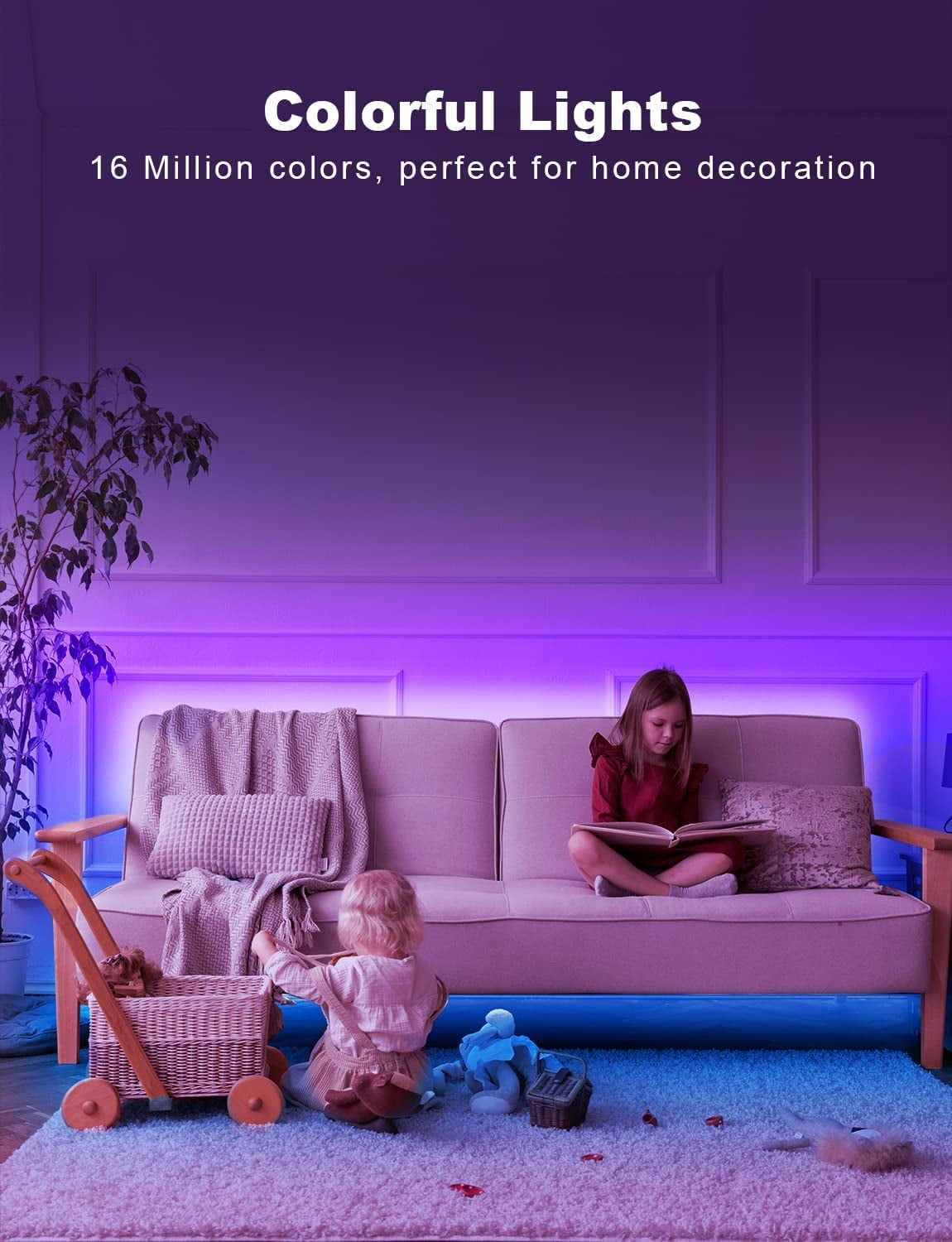 UKLL-Smart RGB Led Strip Lights, 200ft Led Lights for Bedroom with App ...