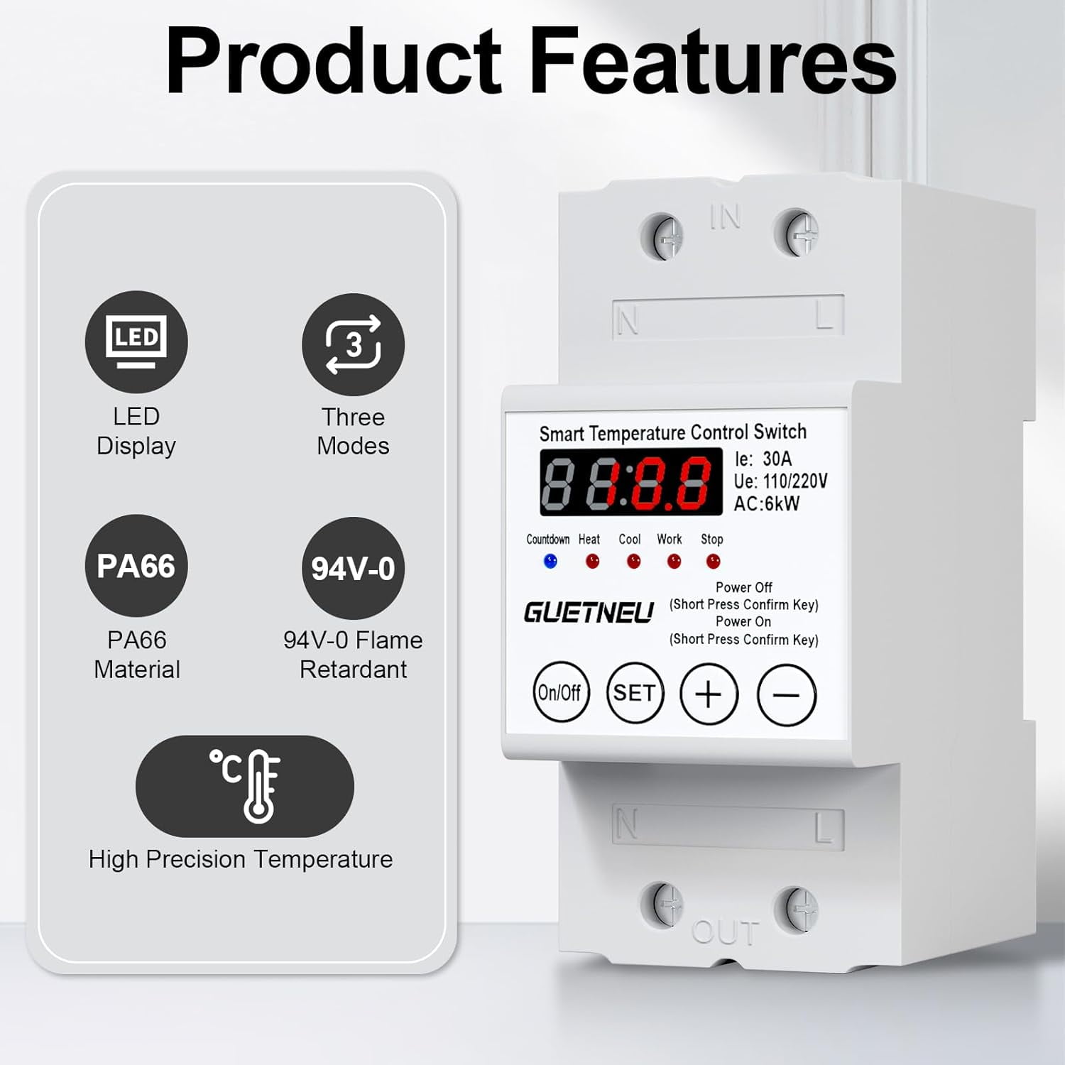 UKLL-Smart Temperature Controller, 63A 110/220VLED Display Temperature Control Switch , -40℉to ...