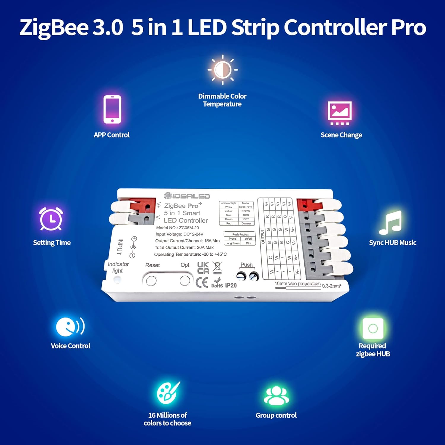 UKLL-Smart ZigBee 3.0 LED Controller 5 in 1,Require ZigBee Hub Bridge ...