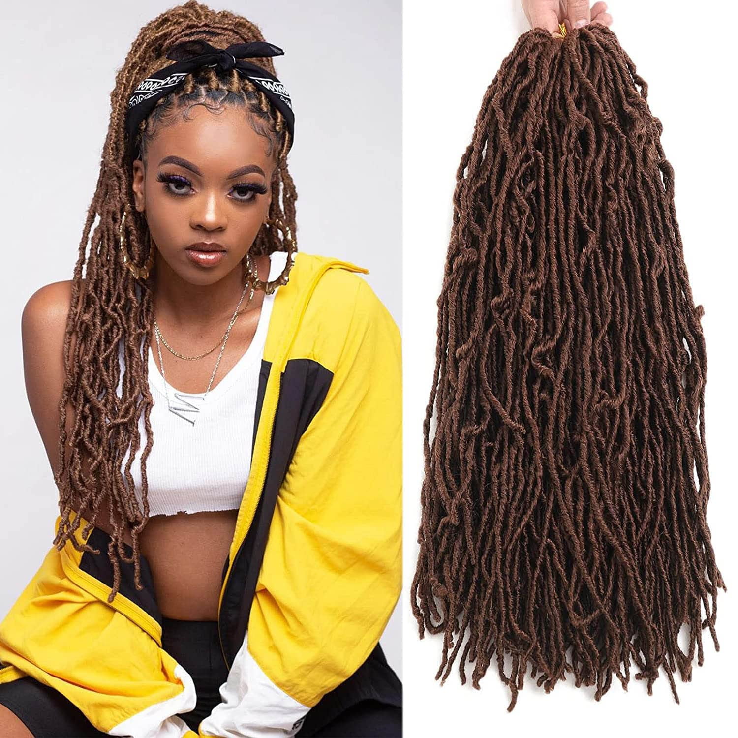 UKLL-Soft Locs Crochet Hair 18 Inch 6 Packs Faux Locs Natural Brown ...