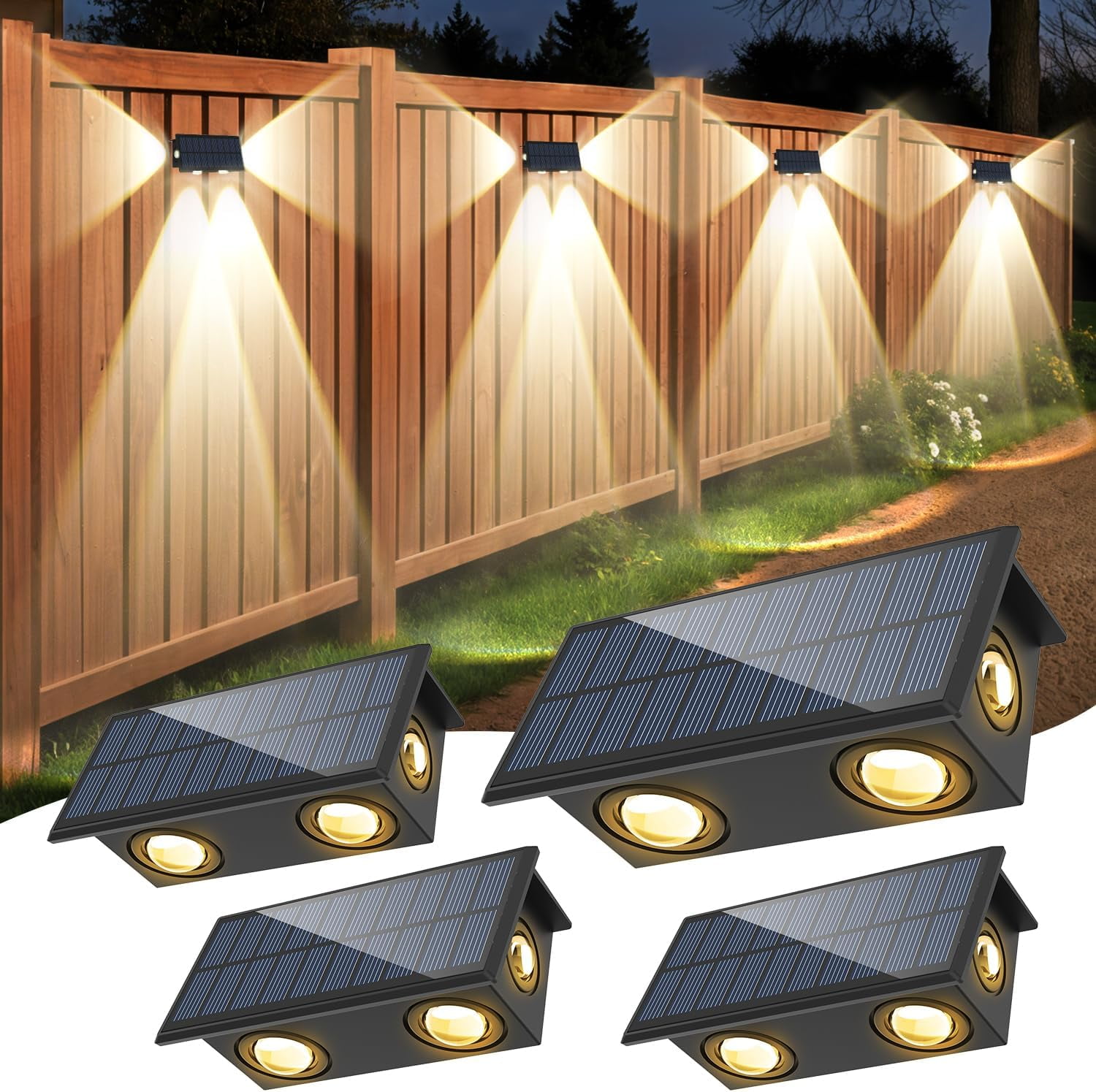 UKLL-Solar Fence Lights Waterproof LED Wall Lights Outdoor with 2 ...