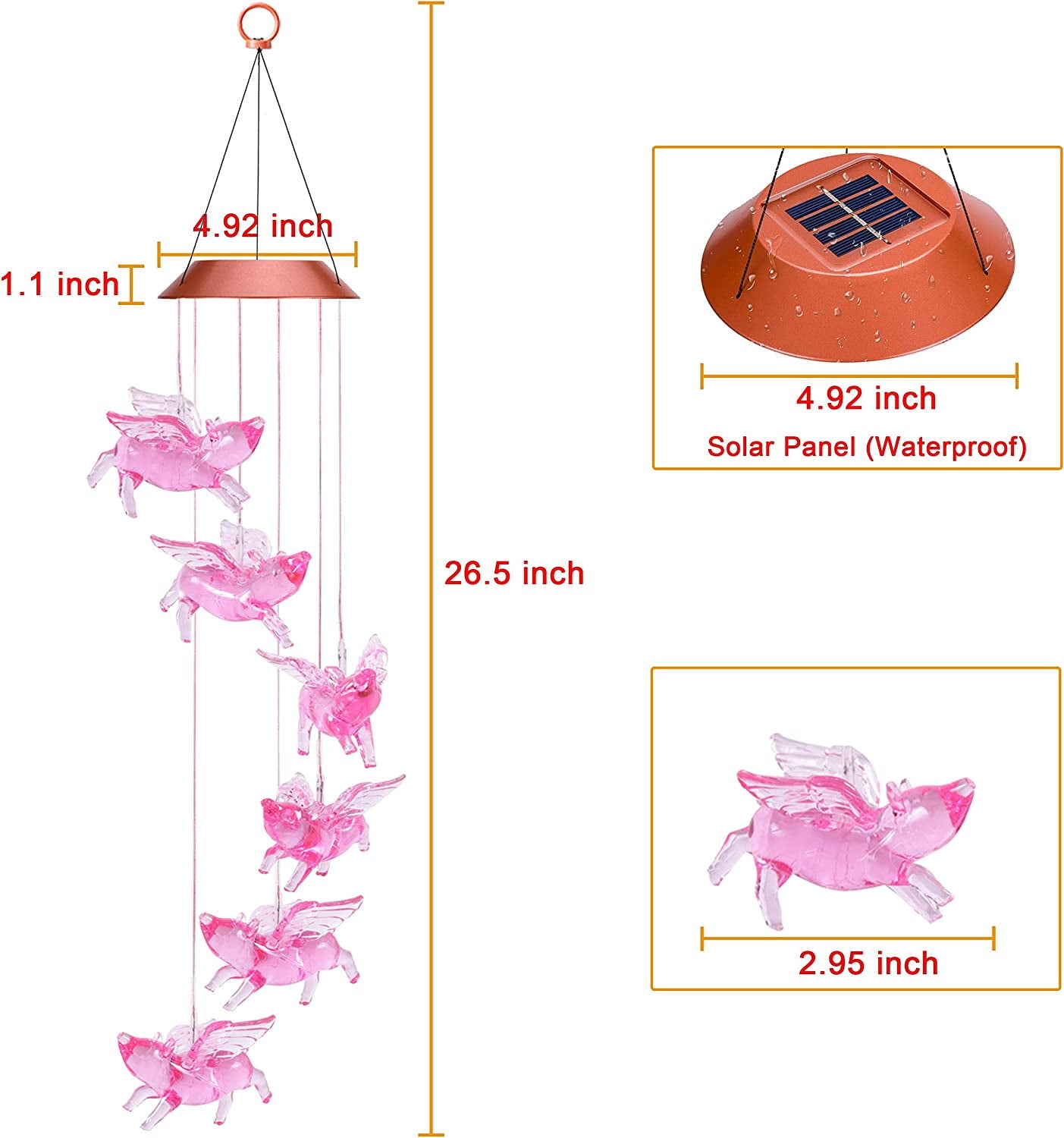 UKLL-Solar Fly Pigs Wind Chimes, Outdoor Waterproof Mobile Romantic LED ...