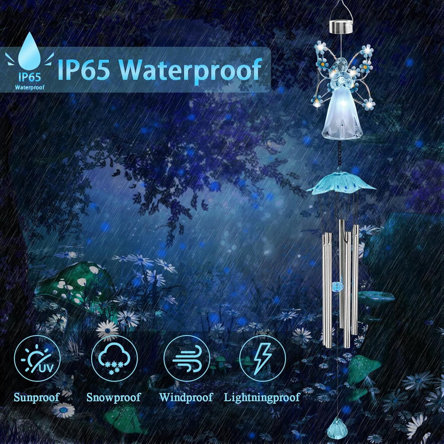 UKLL-Solar LED Angel Wind Chimes, Hanging Angel Wind Chime Light Decor ...