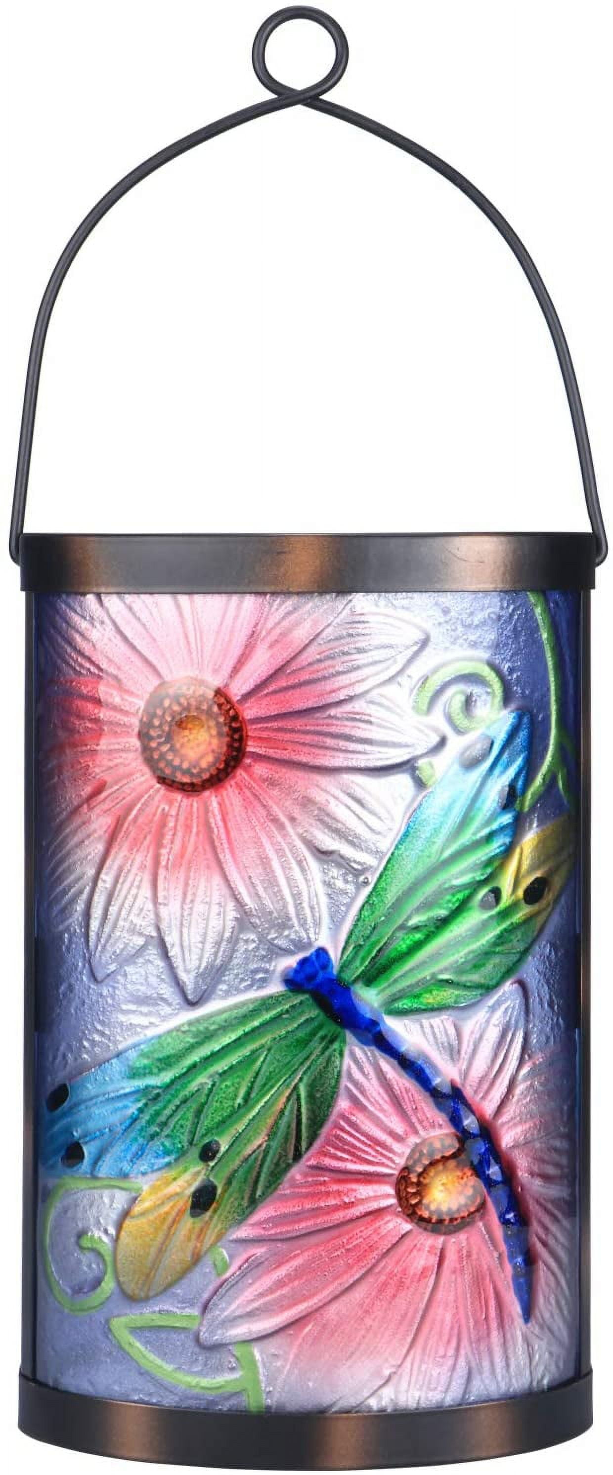 UKLL-Solar Lantern Outdoor Hanging Glass Solar Dragonfly Lights ...
