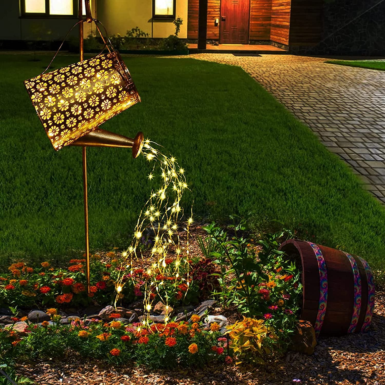 UKLL-Solar Watering Can with Cascading Lights, Adorable Outdoor Hanging ...