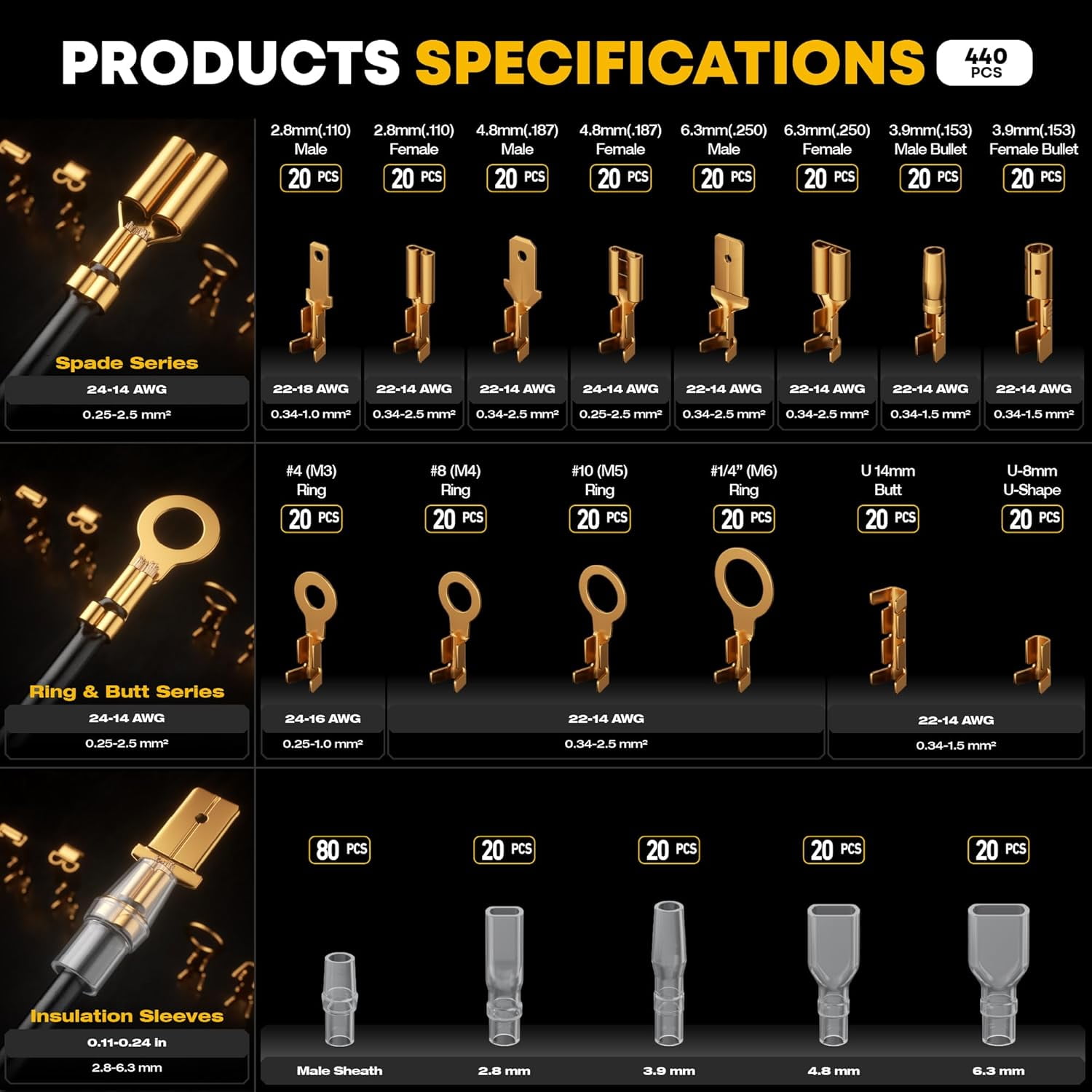 UKLL-Spade Connector Kit, 14 Types Wire Connector Kit with Crimping ...