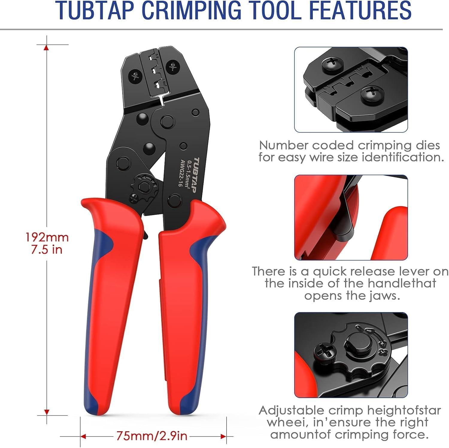 UKLL-Spade Connector Tool 22-16 AWG Bullet Connectors - Ratcheting Wire ...