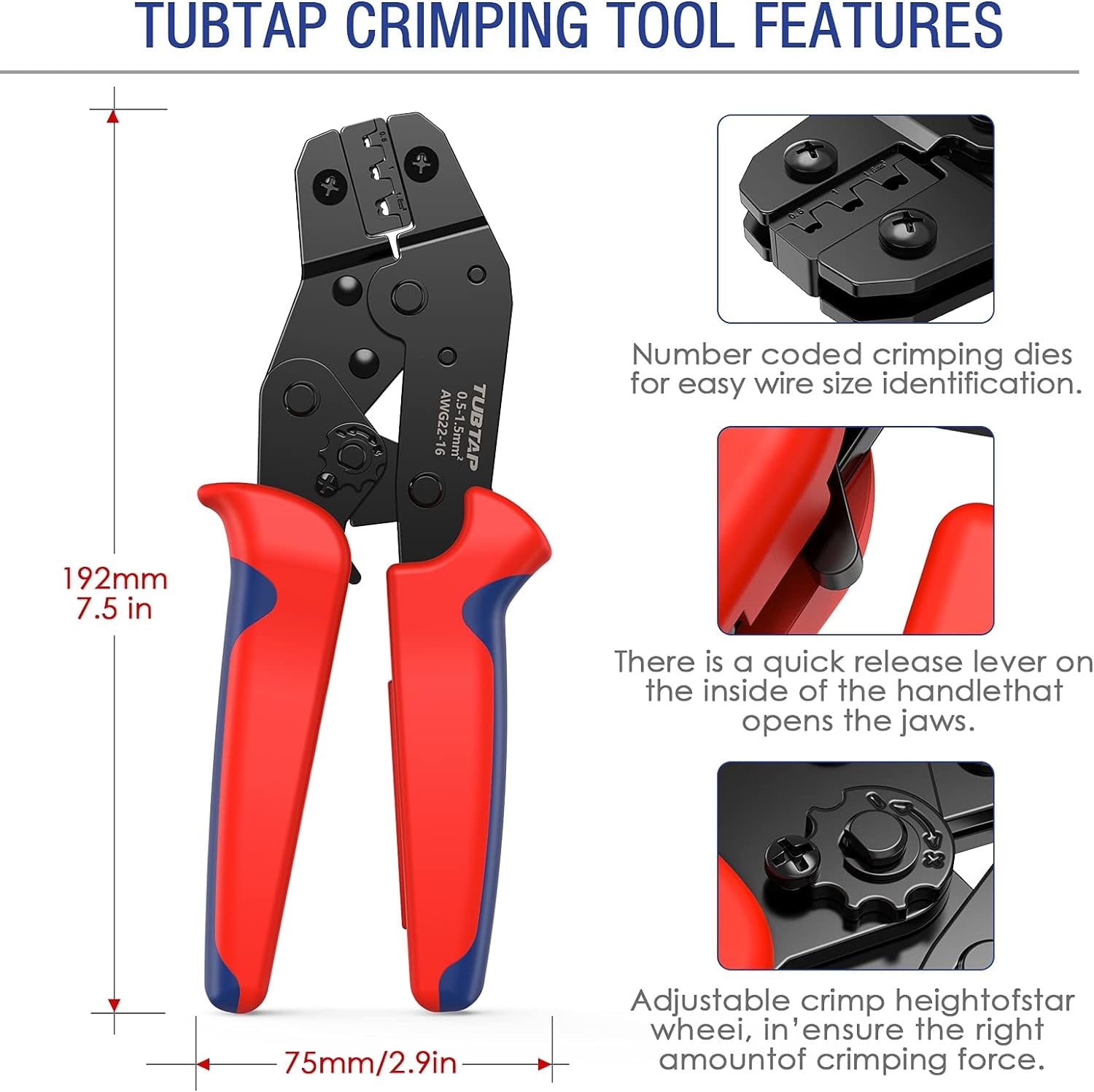 UKLL-Spade Connector Tool 22-16 AWG Bullet Connectors - Ratcheting Wire ...