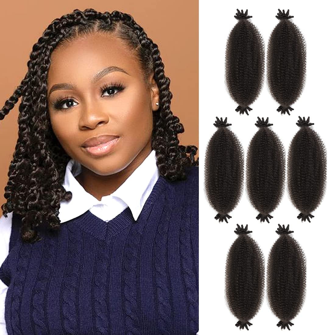 UKLL-Springy Afro Twist Hair 16 inch 7 packs Brown Marley Hair for Soft ...