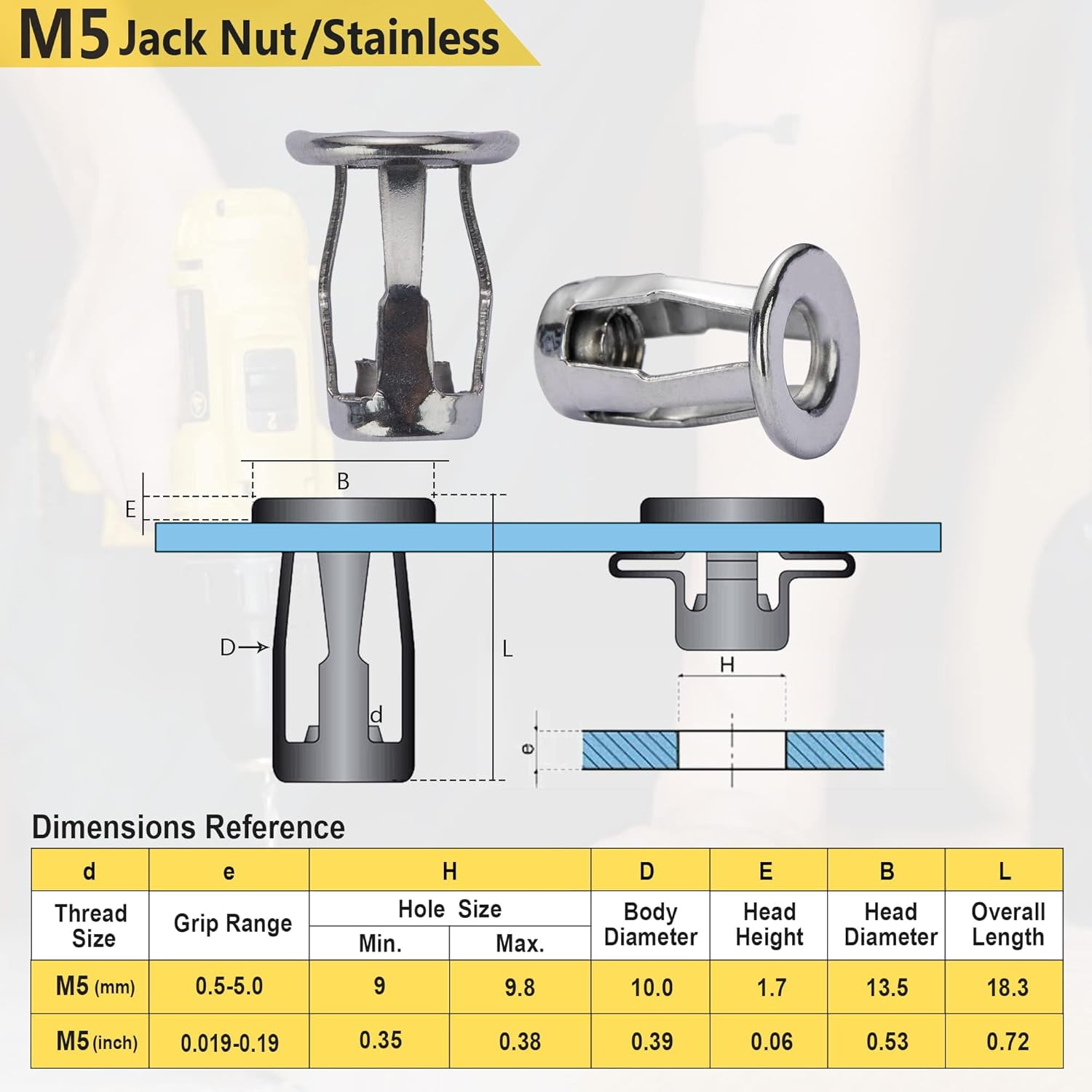 UKLL-Stainless M5 Jack Nut with Installation Tool Threaded Insert Nuts ...