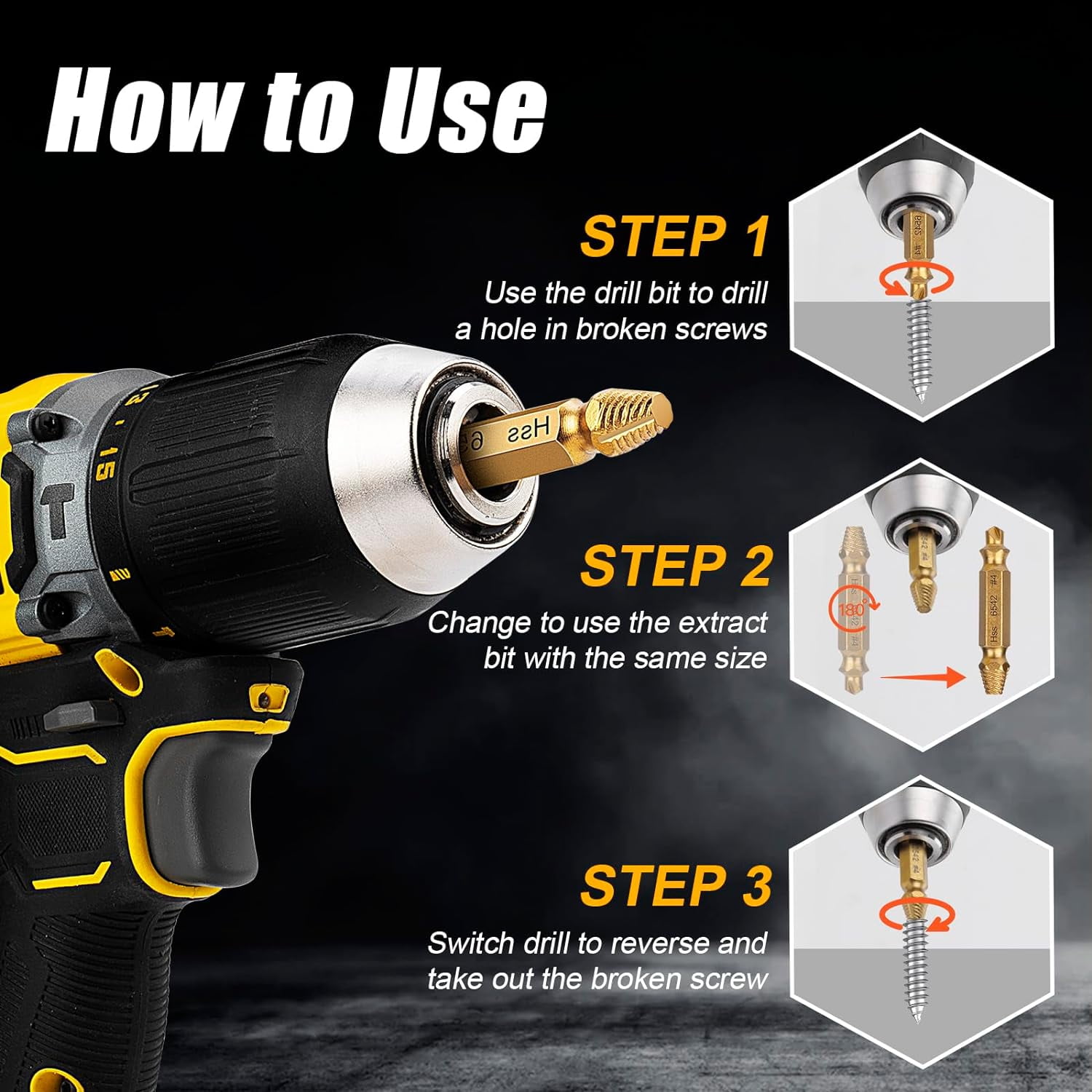 UKLL-Stripped Screw Extractor Set 13Pcs, Golden Damaged Screw Extractor ...