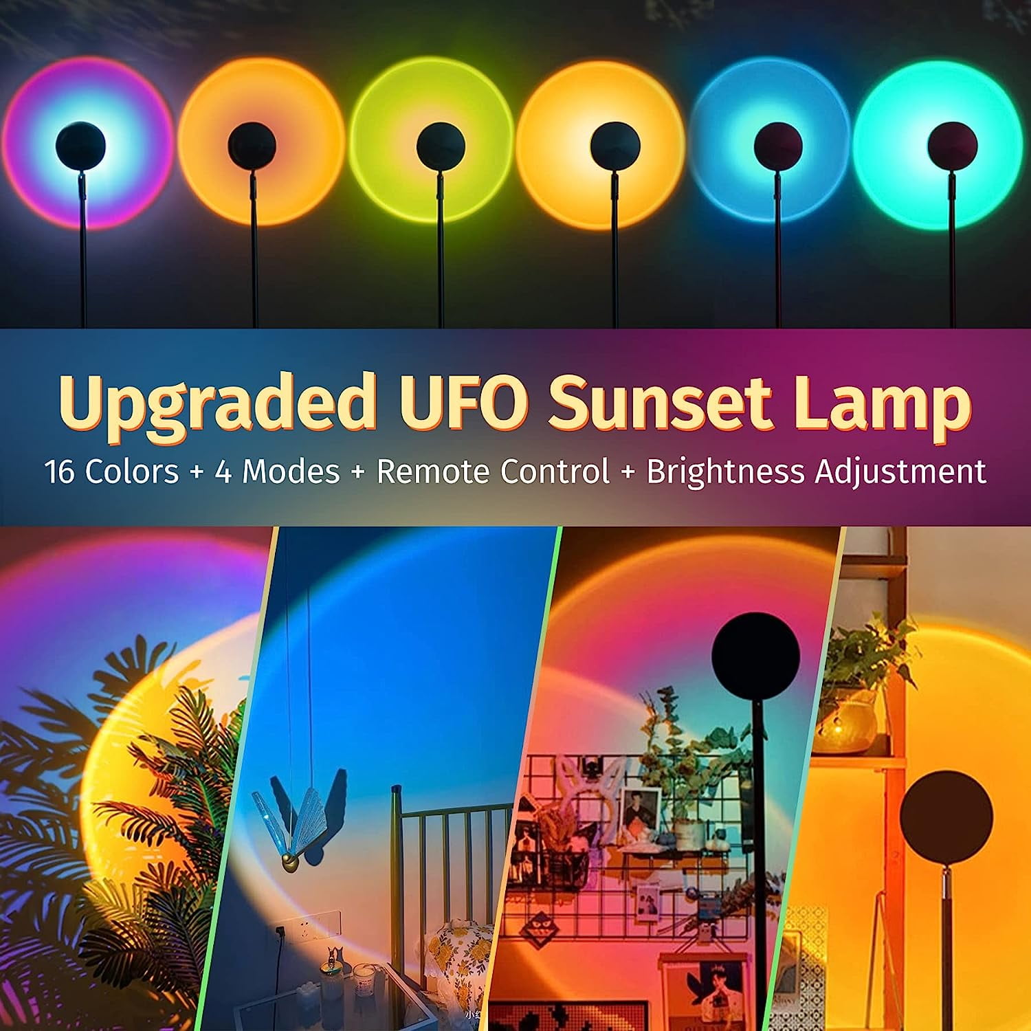 UKLL-Sunset Lamp Night Light - 16 Colors & 4 Modes Sunset Projection ...