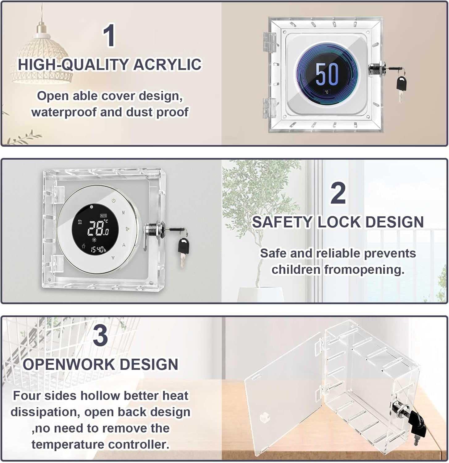 UKLL-Thermostat Lock Box Cover with Key, Ac Lock Box Square Thermostat ...