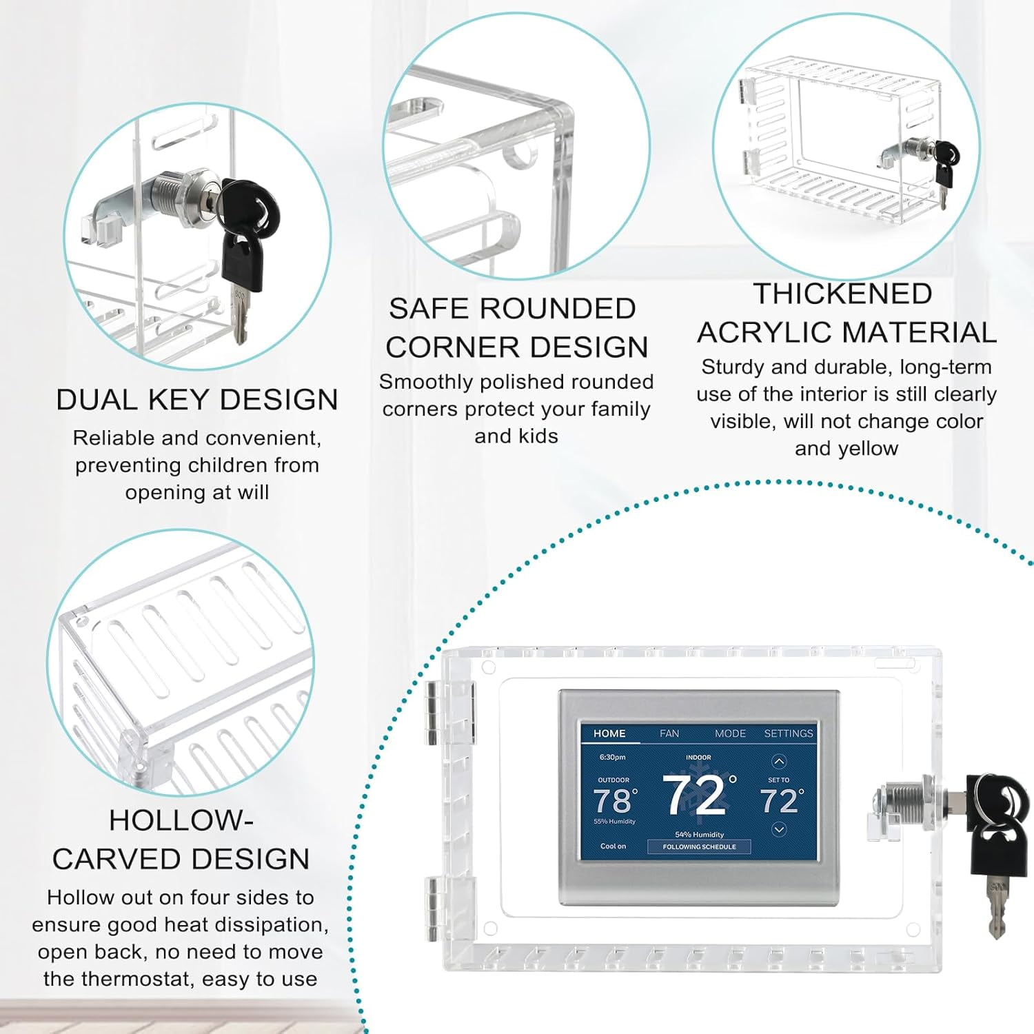UKLL-Thermostat Lock Box with Key, 2Pack Universal Acrylic Thermostat ...