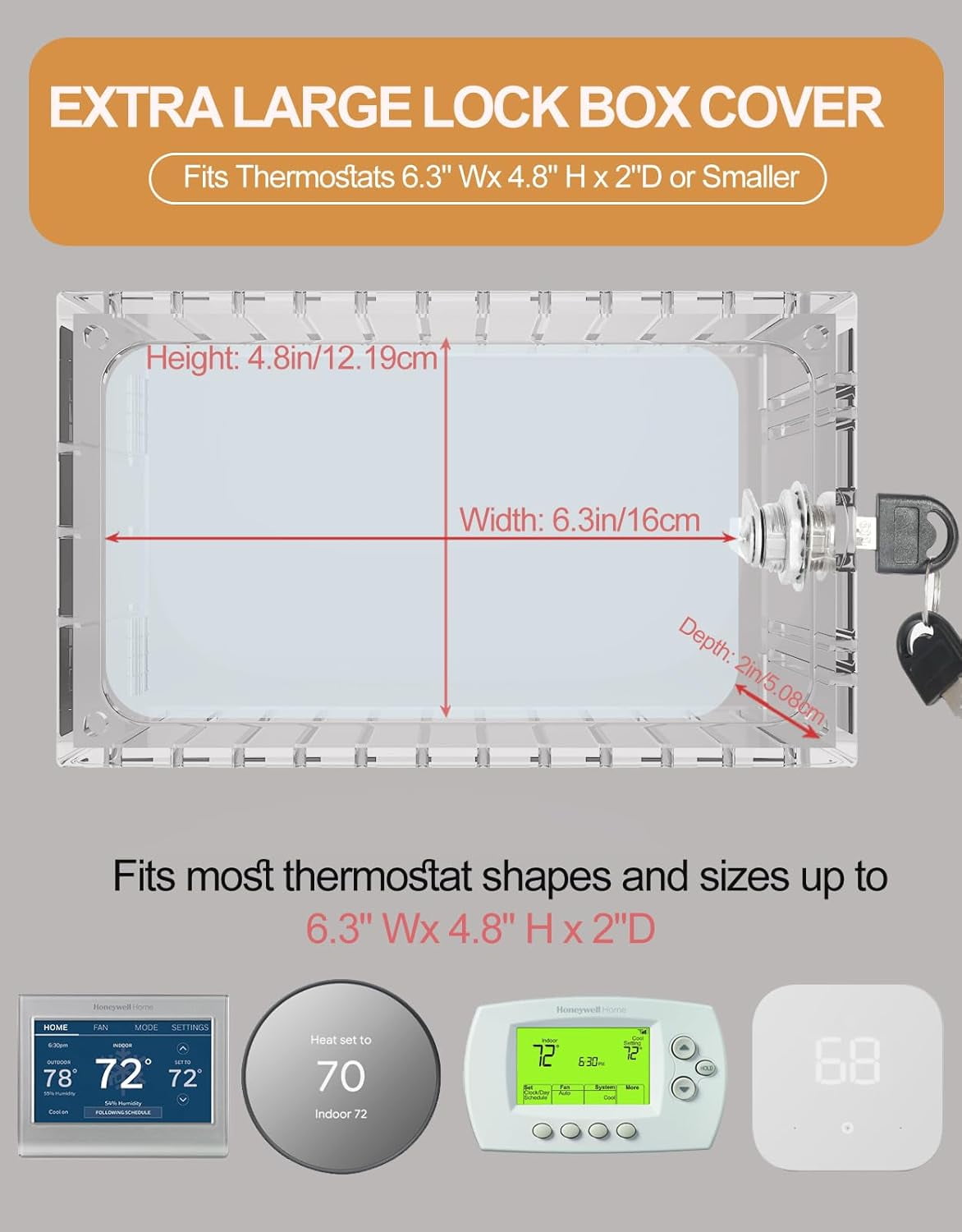 UKLL-Thermostat Lock Box with Key - Extra Large Clear Thermostat Cover ...