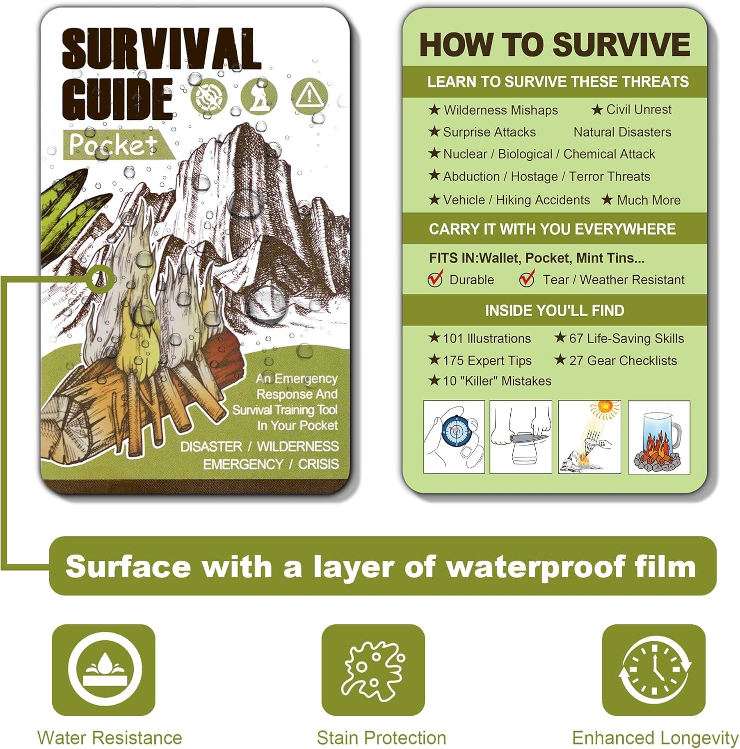 UKLL-Tiny Pocket Survival Guide EDC Survival Kits Military Grade for Field Emergency, First Aid ...