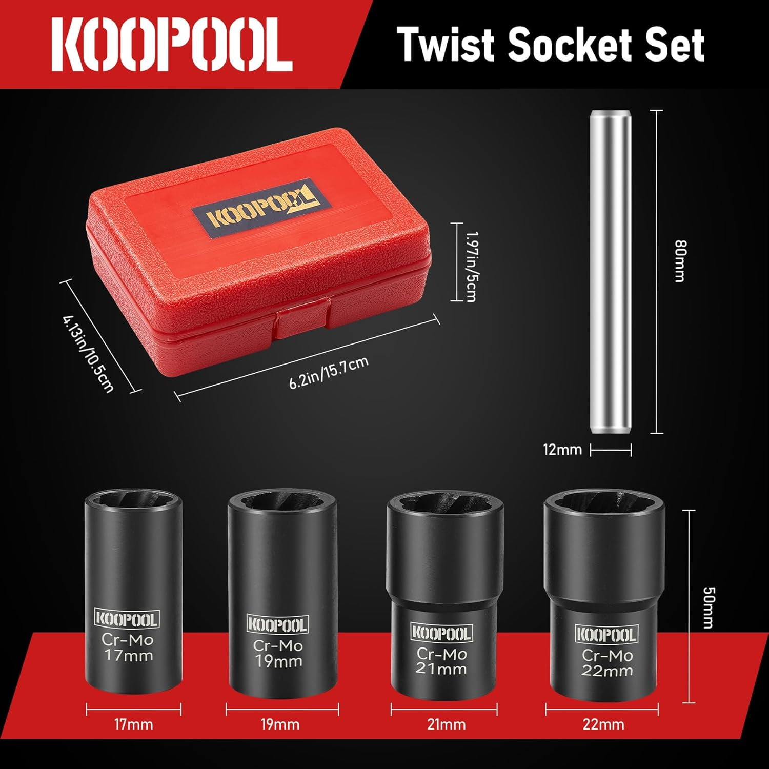 UKLL-Twist Socket Set 5 Pcs Lug Nut Remover, Bolt Nut Extractor Set ...