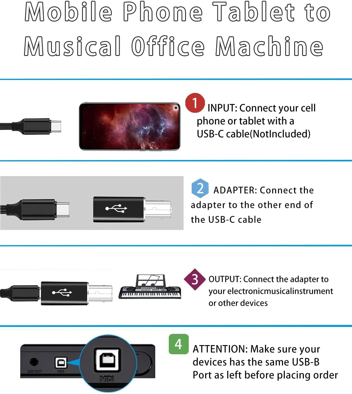 UKLL-USB C Adapter 12 Pack USB B to USB C, Type C Female to USB Printer ...