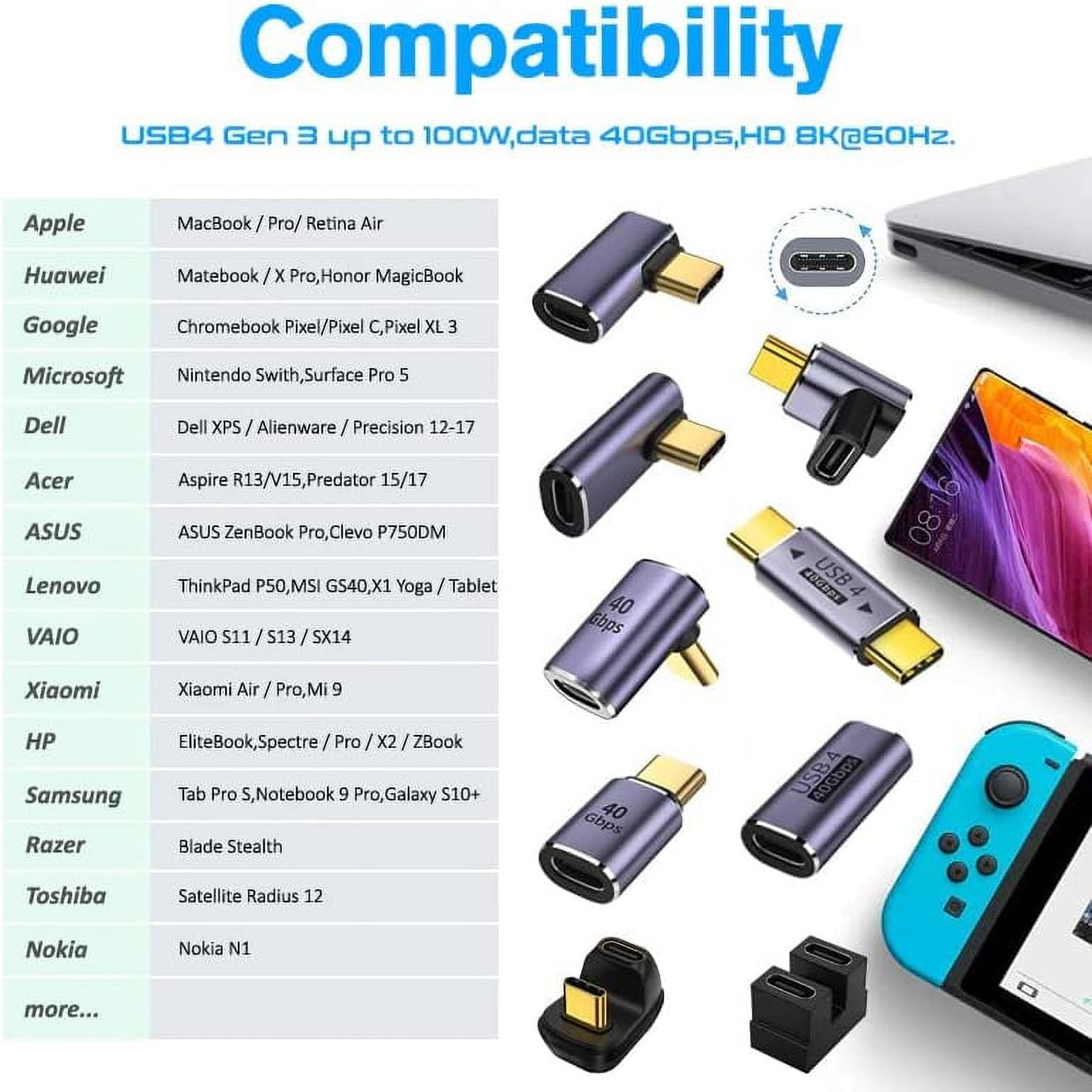 UKLL-USB C Angle Adapter 40Gbps [2 Pack] 90 Degree Type C Angled Male ...