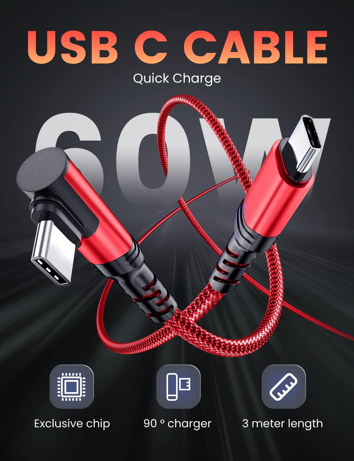 UKLL-USB C Cable, 2 Pack 10FT 60W/3A Nylon Braided USB C to USB C Cable ...