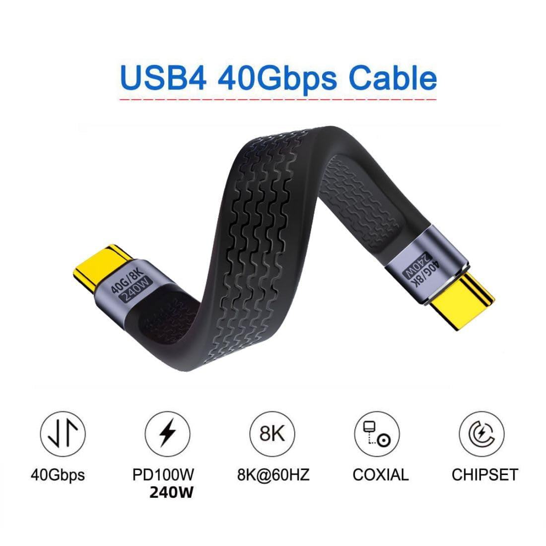 UKLL-USB C Cable USB4 USB Type C 40Gbps PD 240W 100W 8K Flat Slim FPC Data Charge Extension ...