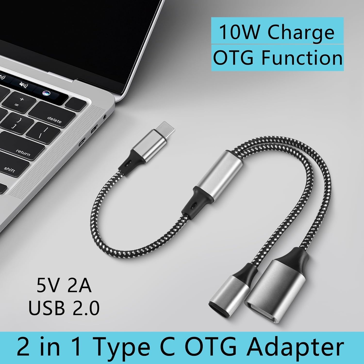 UKLL-USB C to Dual USB Female Splitter Cable, USB C OTG Charge Adapter ...