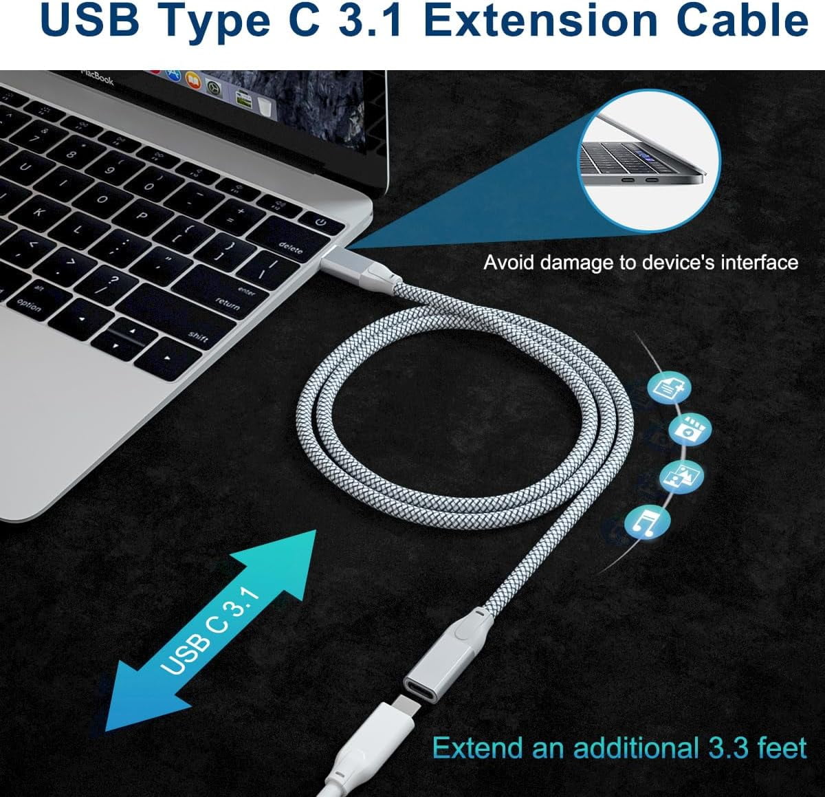 UKLL-USB C Extension Cable 3.3FT for iPhone 16 15 Pro Max,USB C 3.1 3.2 ...