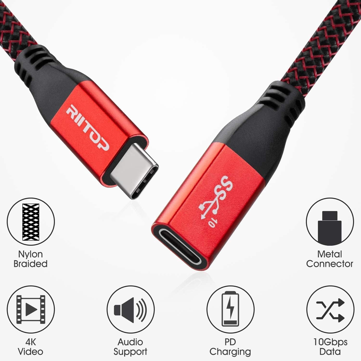 UKLL-USB C Extension Cable Short, USB-C Male to Female Extender Braided ...