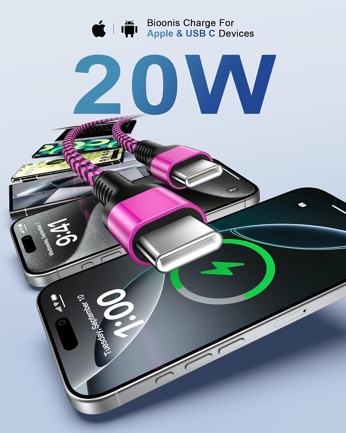 UKLL-USB C to USB C Fast Charging Cable for Apple iPhone 16e,16 15/Plus ...