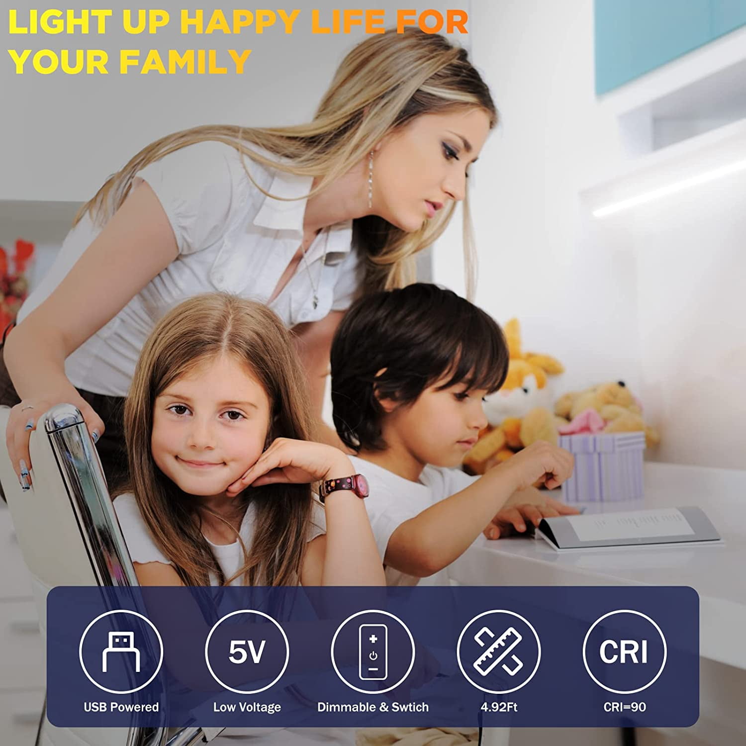 UKLL-USB COB LED Strip Lights 4.92ft/1.5m,5V 480LEDs 1200lm Dimmable ...