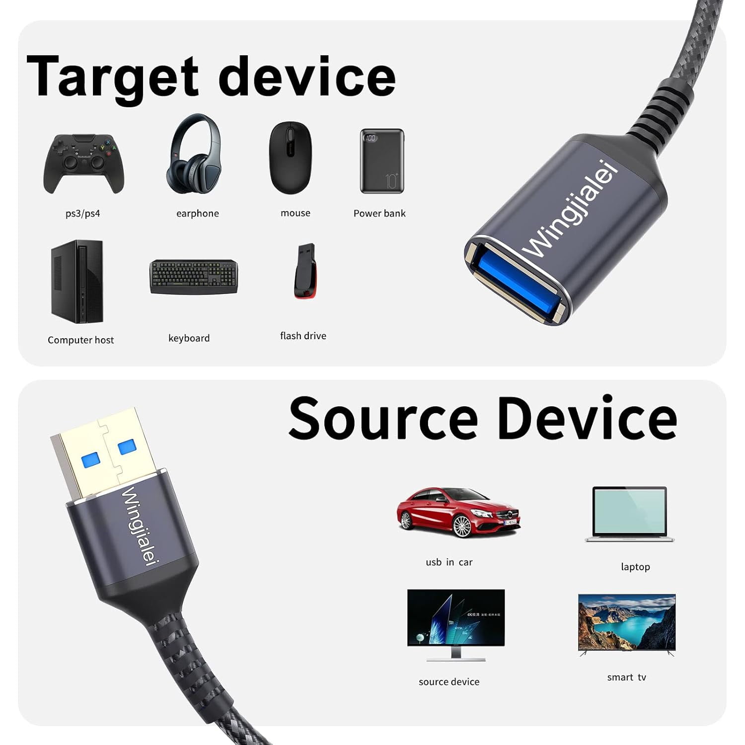 UKLL-USB Extension Cable 10FT Type A Male to Female USB Extension Cord ...