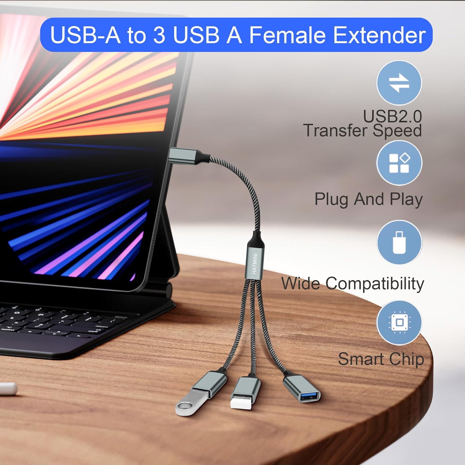 UKLL-USB Splitter Cable USB 2.0 Male to 3 Port Female Multi USB Port ...