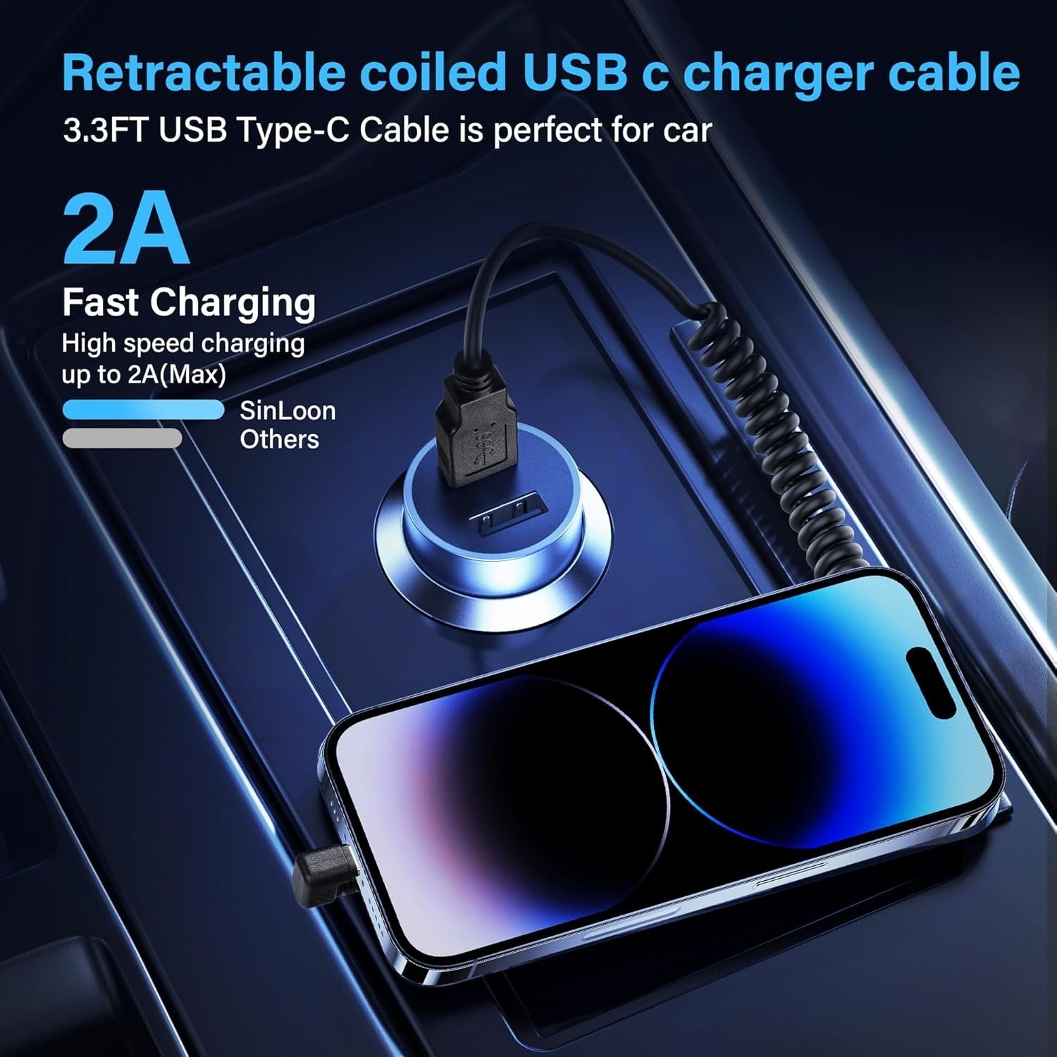 UKLL-USB Type C Coiled Cable 5Gbps Retractable 90 Degree USB3.0 to USB ...