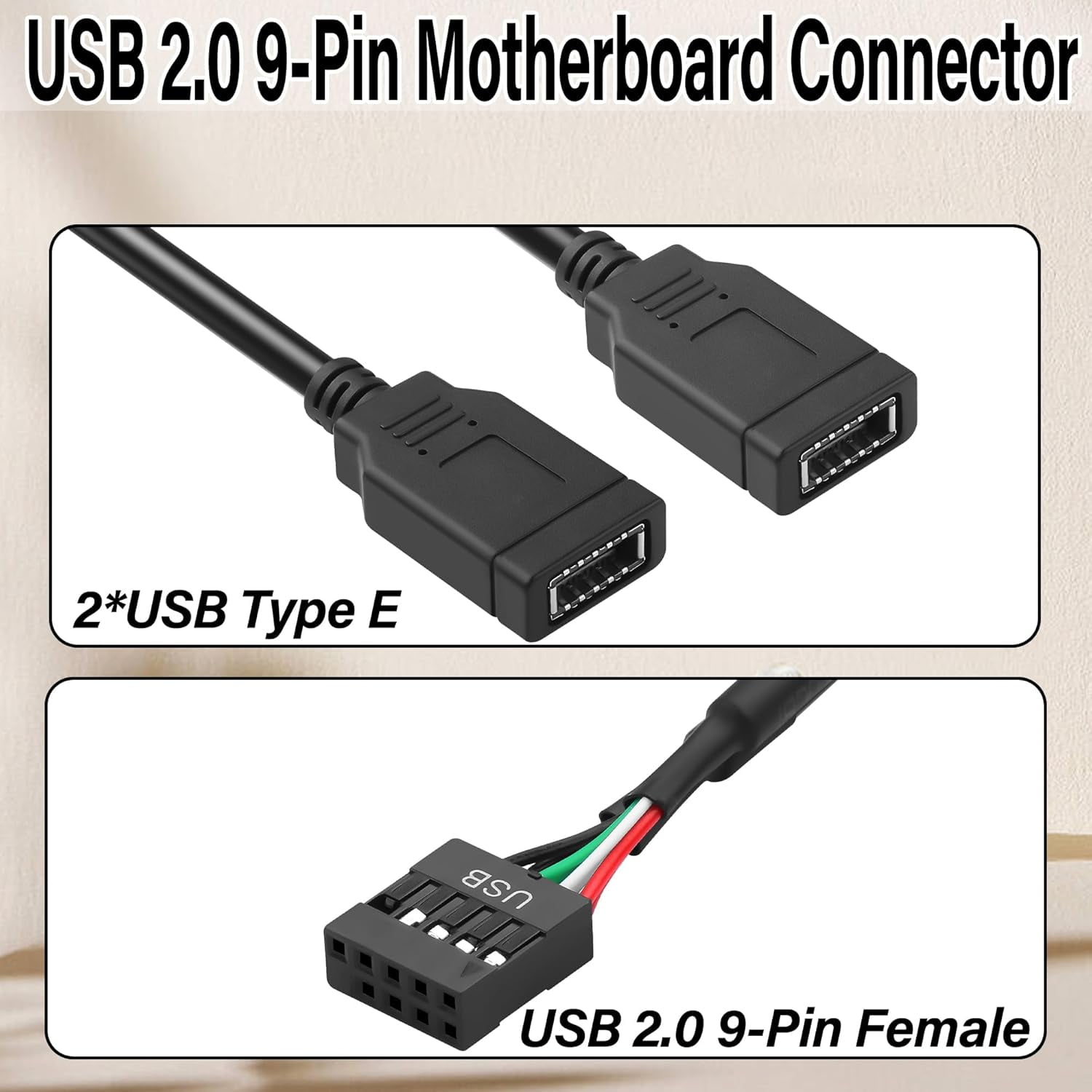 UKLL-USB A to Type-E Motherboard Header Extension Cable USB 2.0 9 Pin ...