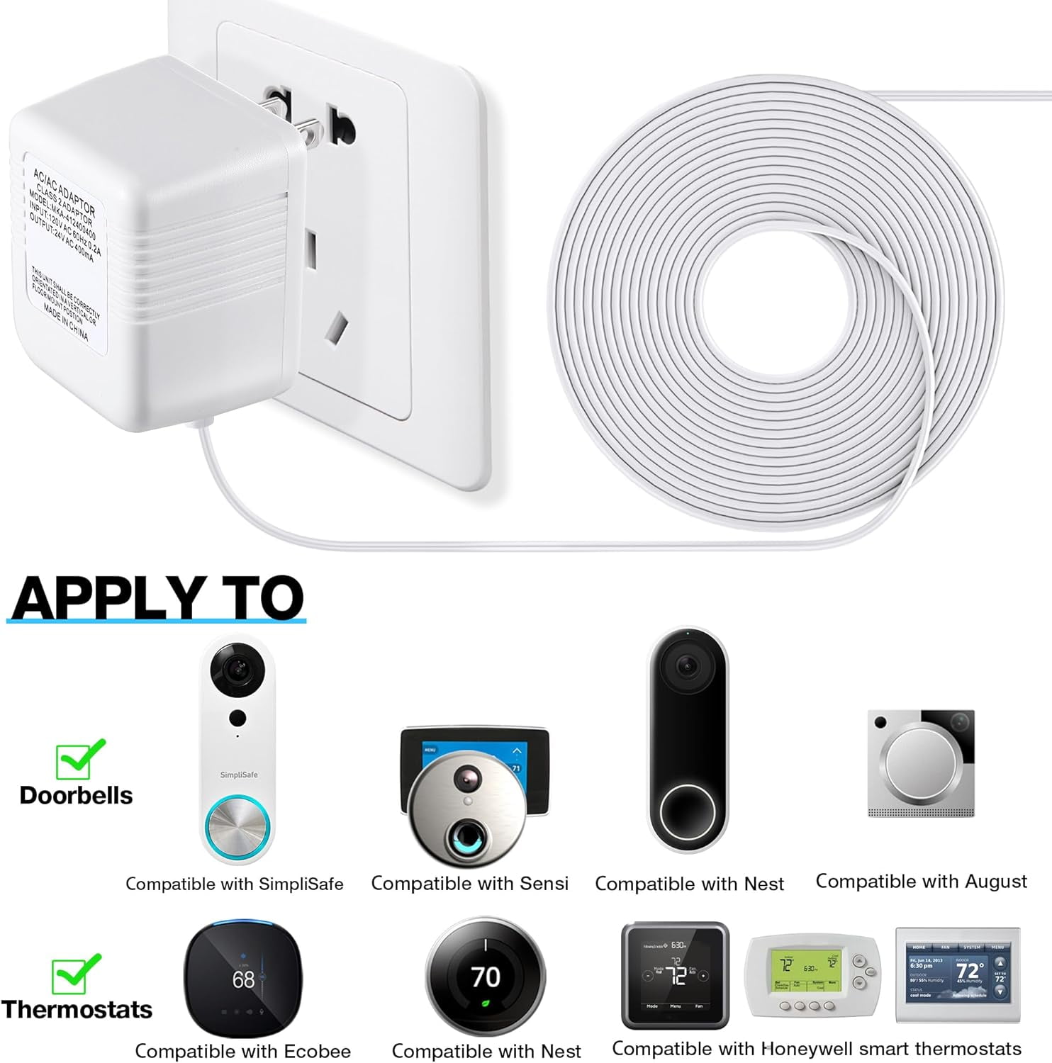 UKLL-Video Doorbell Transformer, 24 Volt 16.4 Feet Doorbell Power ...