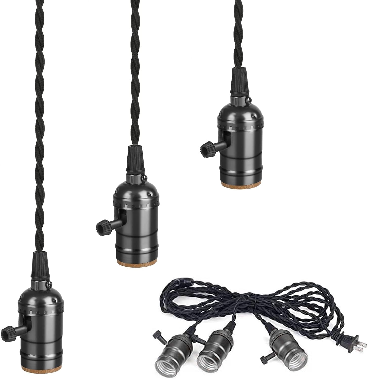 UKLL-Vintage Plug in Pendant Light Sockets, Triple Hanging Lights with ...