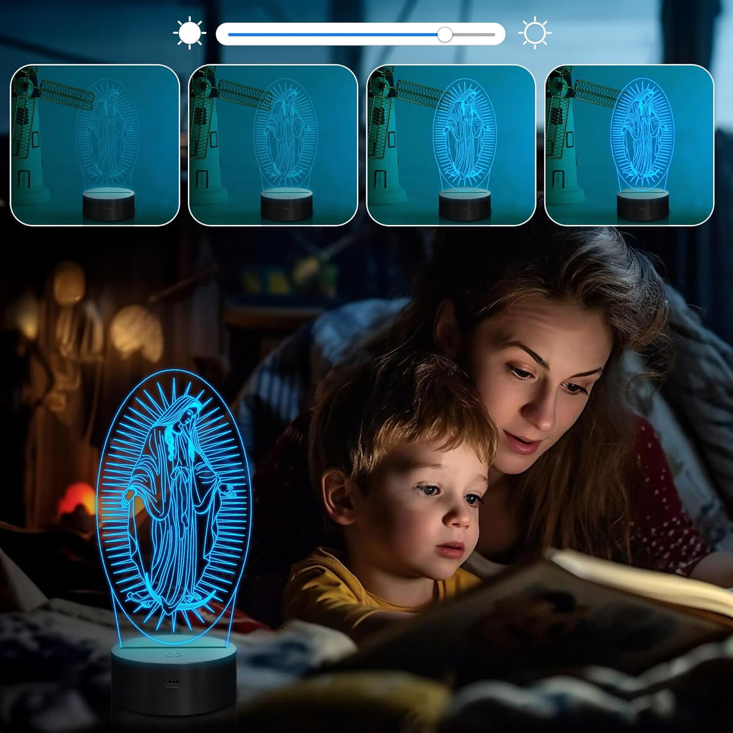 UKLL-Virgin Mary Gifts, 3D Our Lady Night Light Illusion Hologram Lamp 16 Color Changing with ...