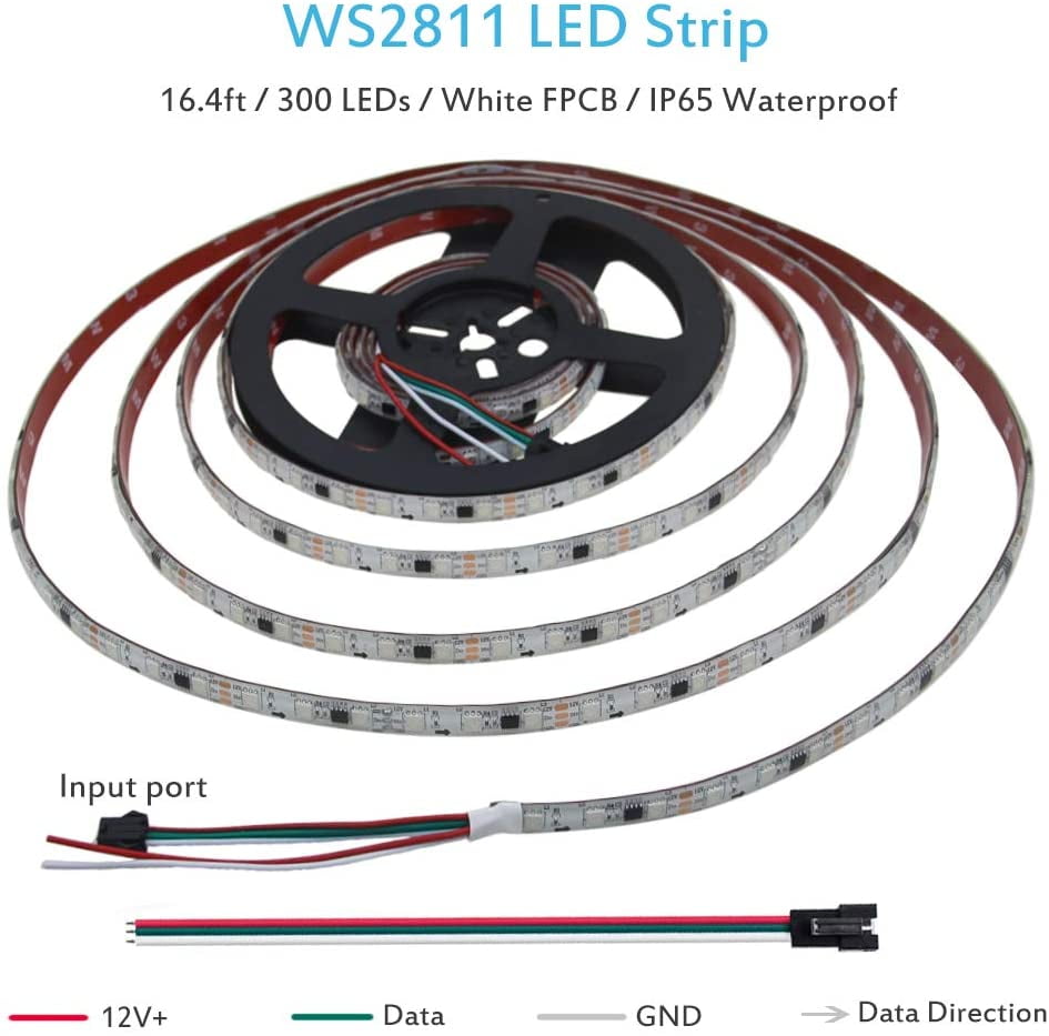 UKLL-WS2811 Addressable RGB LED Strip 12V Programmable LED Pixel Strip Lights 16.4ft 300 LEDs ...