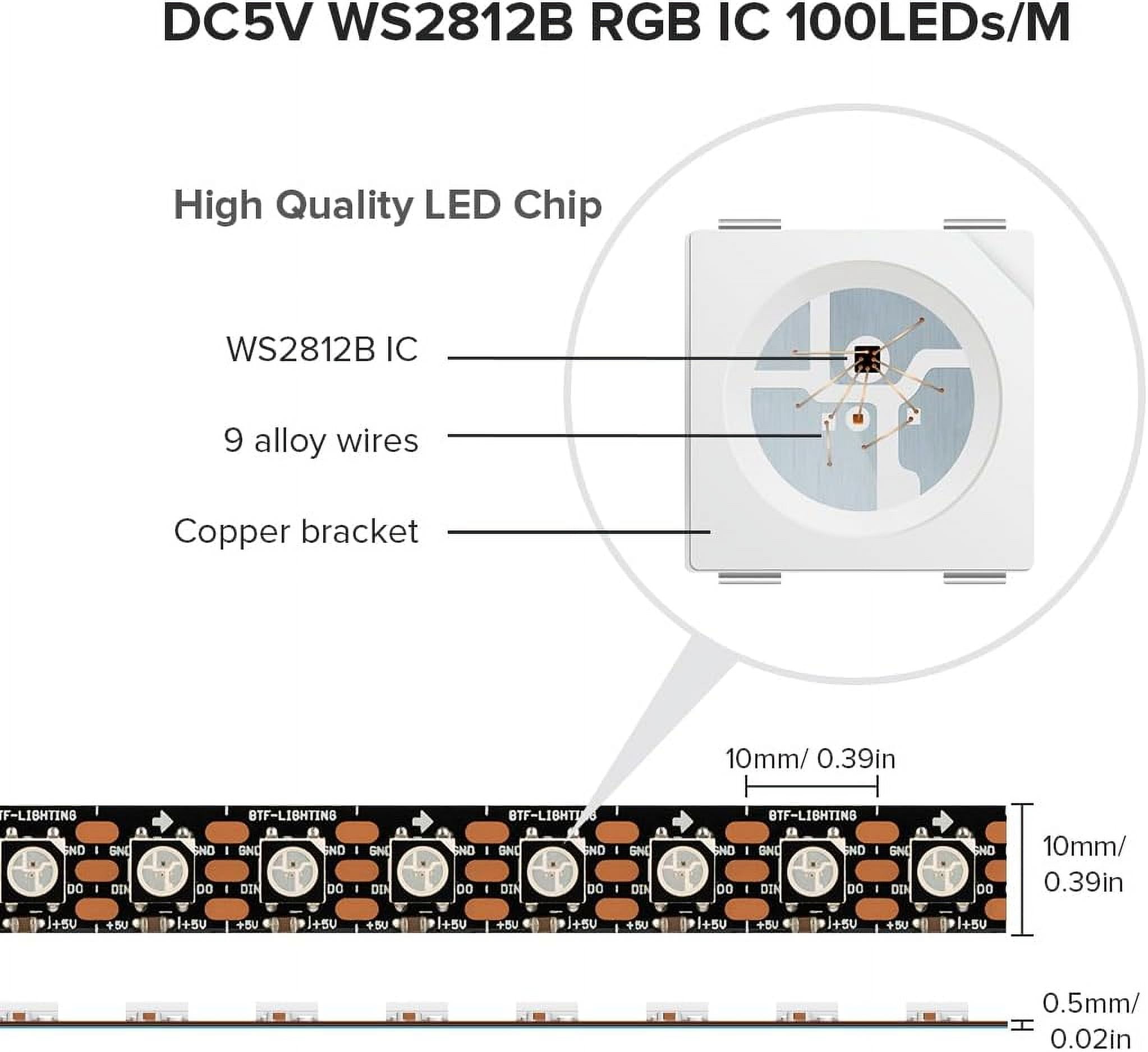 UKLL-WS2812B LED Strip Light 3.3FT 100LEDs DC5V Individual Addressable ...