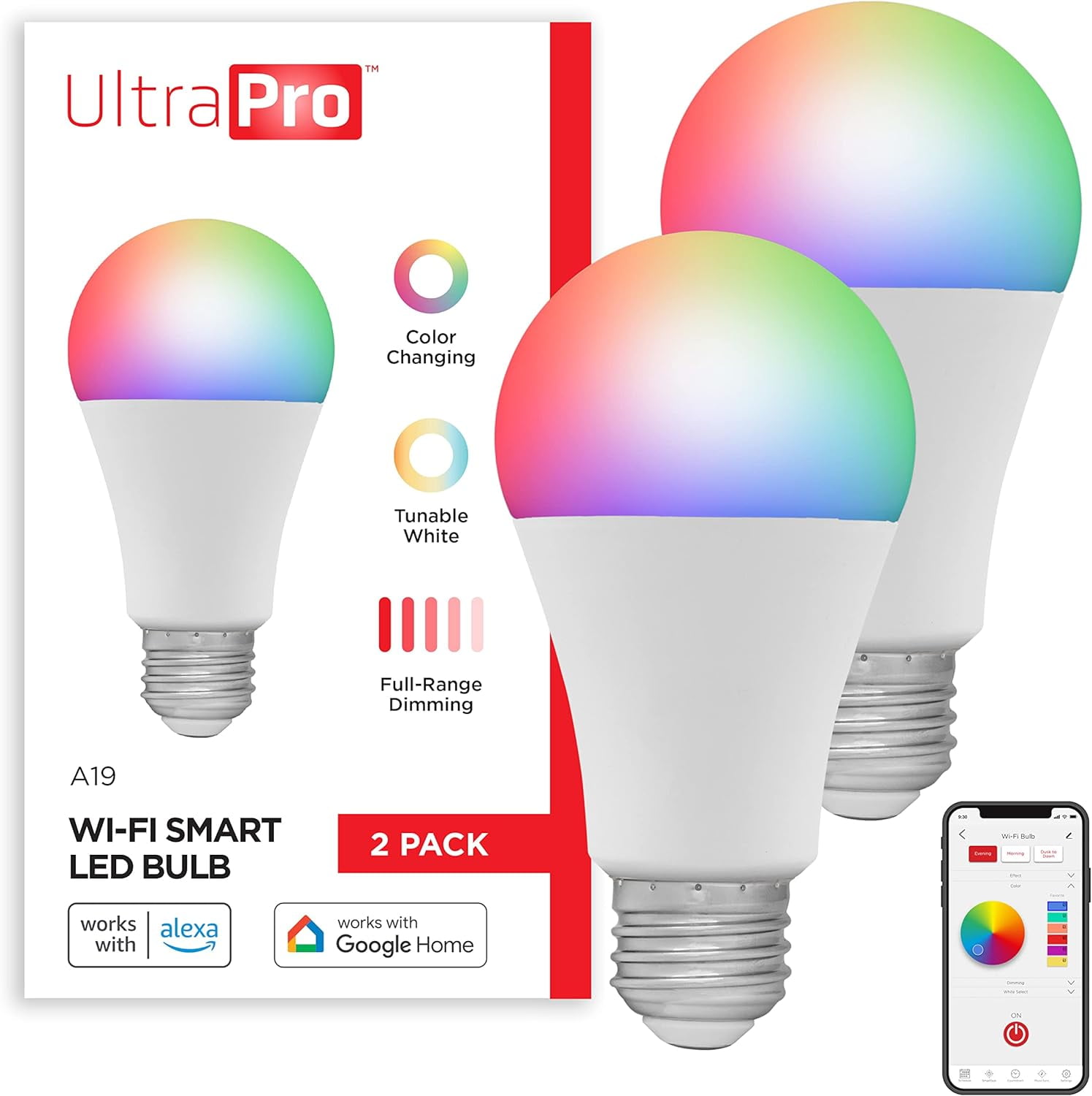 UKLL-Wi-Fi LED Smart Light Bulb, A19, 60W Equivalent, RGB, Color ...