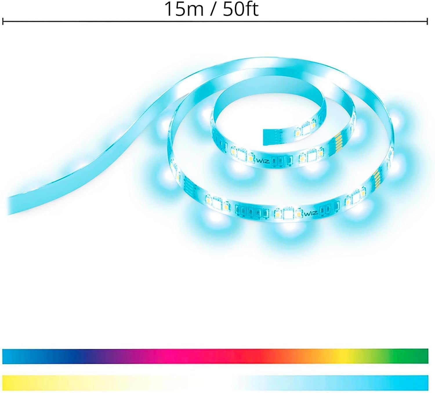 UKLL-WiZ RGB LED Light Strip \u2013 50 ft Cut to Fit, 16 Million Colors + Shades of White ...