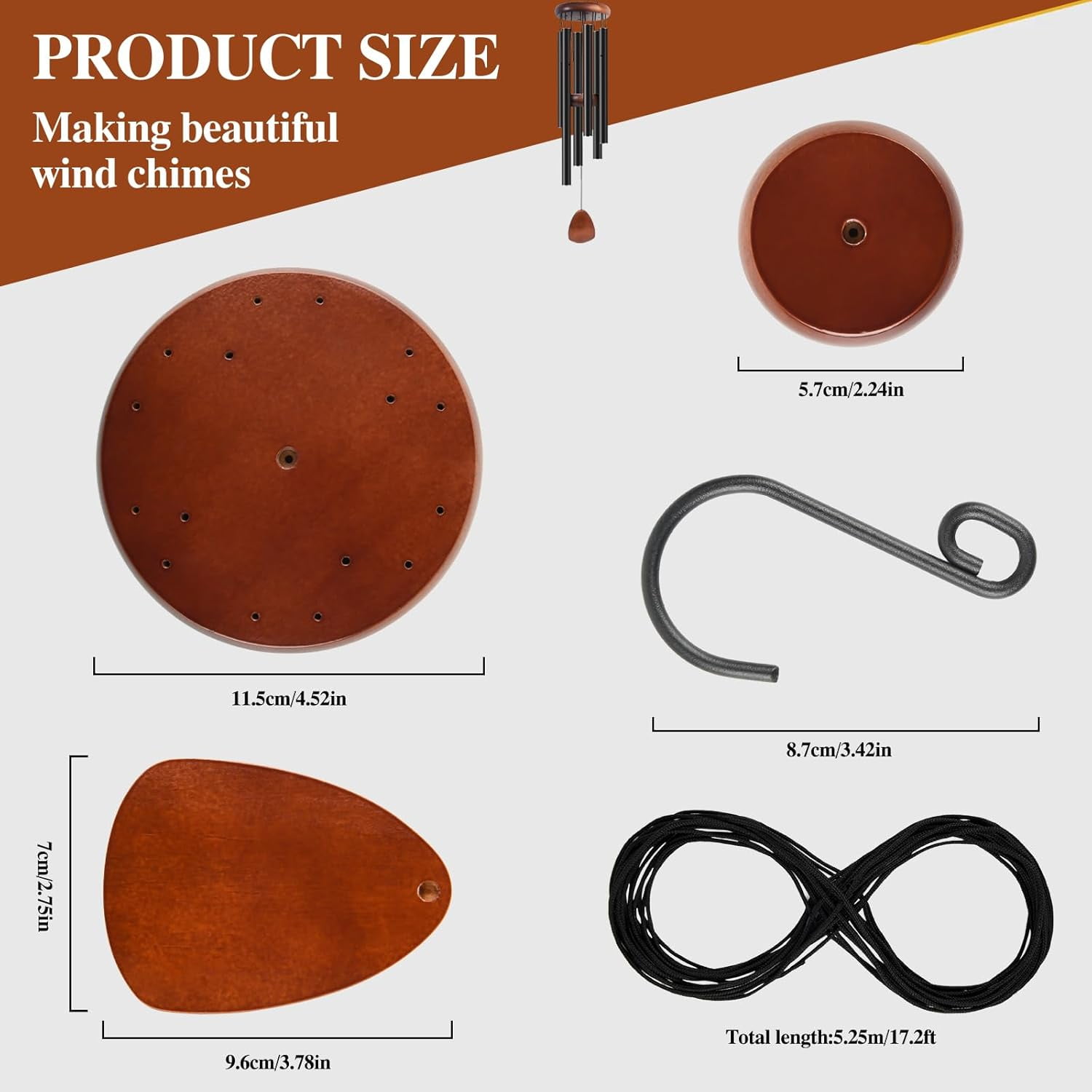 UKLL-Wind Chime Parts Kit, 24 PCS Complete DIY Set with Hooks, Round ...