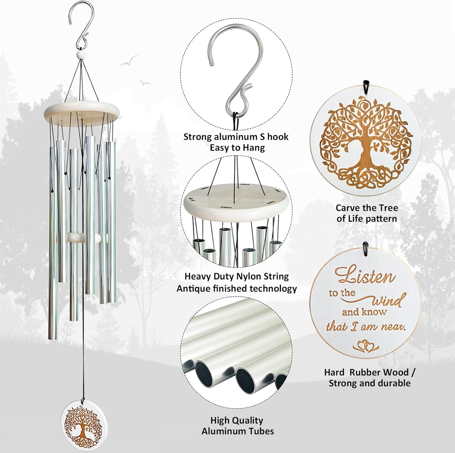UKLL-Wind Chimes Outdoors,33" WindChimes for Loss of Loved One,Memorial ...
