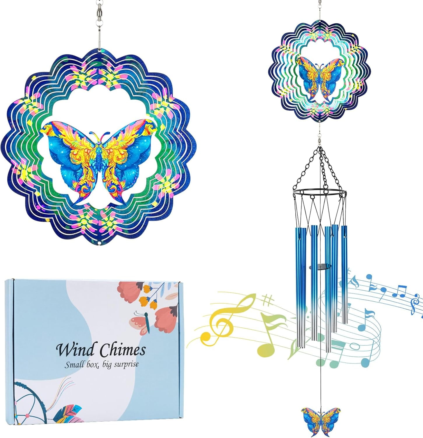 UKLL-Wind Chimes for Outside with 3D Butterfly Wind Spinners 31 ...