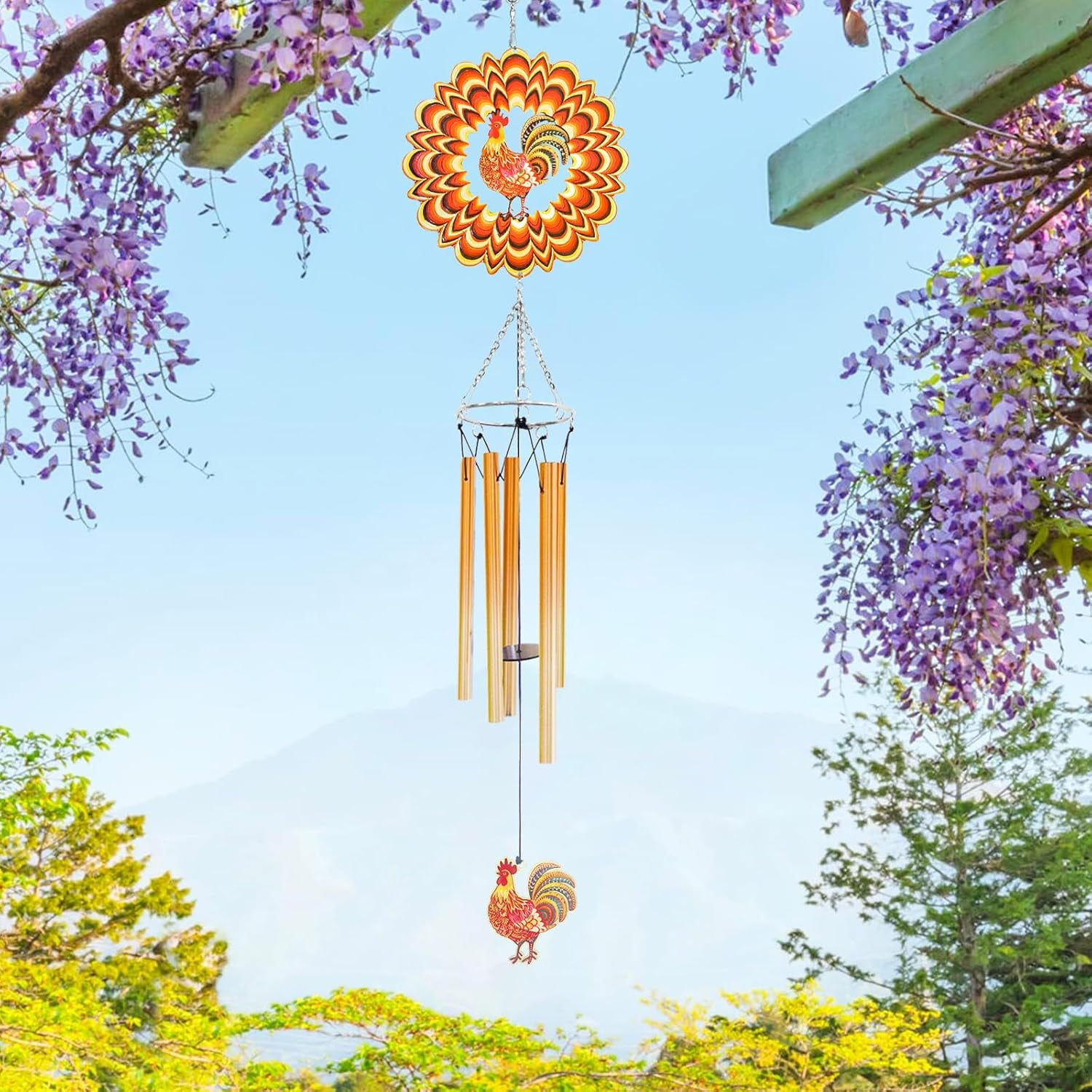 UKLL-Wind Chimes for Outside with Chicken Wind Spinner, Unique Outdoor ...