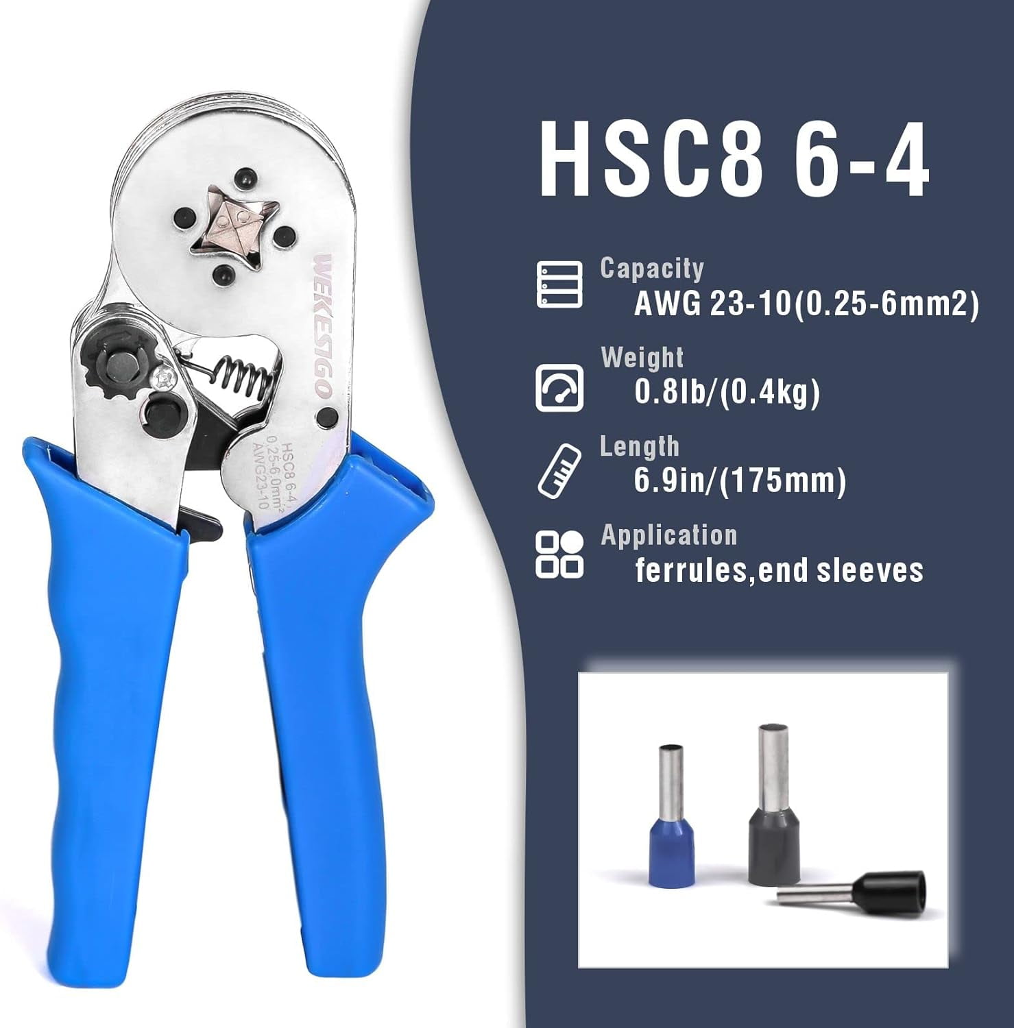 UKLL-Wire Ferrule Crimping Tool, Square Crimp Profile, Self-adjusting ...