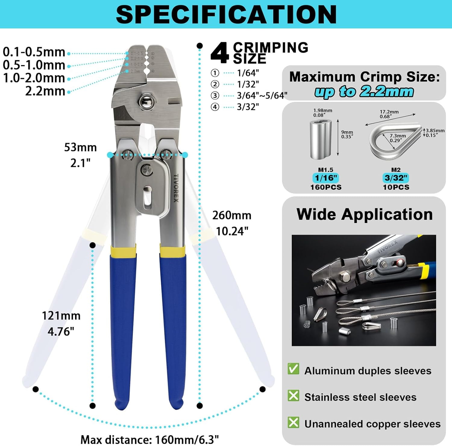 UKLL-Wire Rope Crimping Tool Kit, 100ft 1/16" Stainless Steel Wire Rope ...
