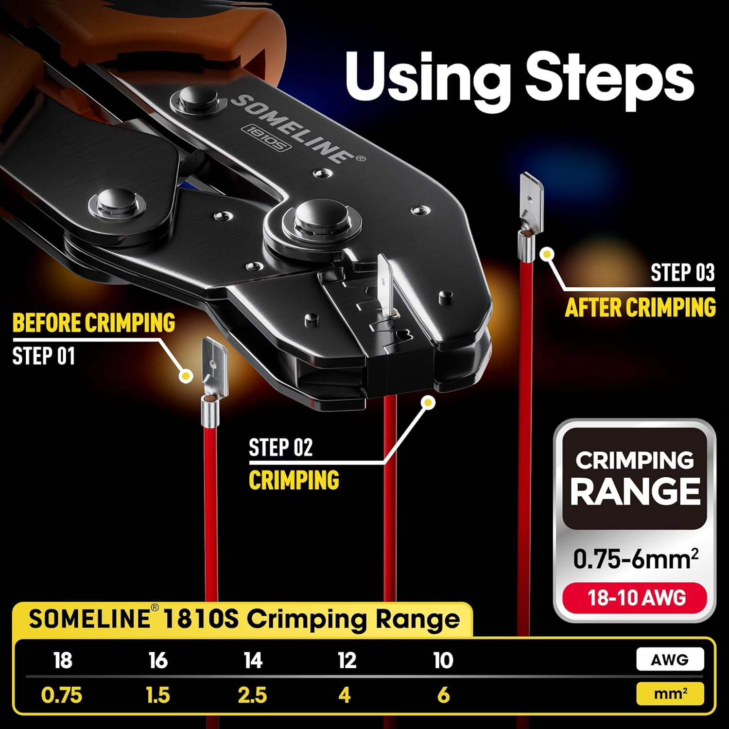 UKLL-® Wire Terminal Connector Crimping Tool Kit,3.9mm 4.8mm 6.3mm 18 ...