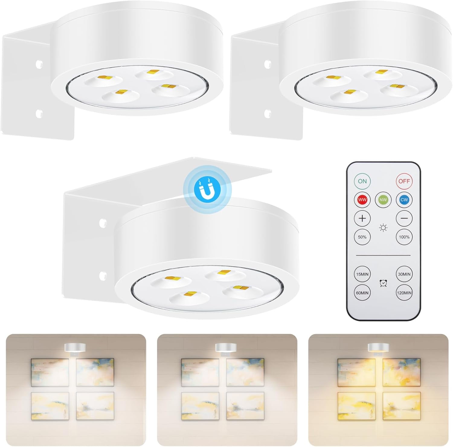 UKLL-Wireless Battery Operated Painting Light with Remote Control,3 ...