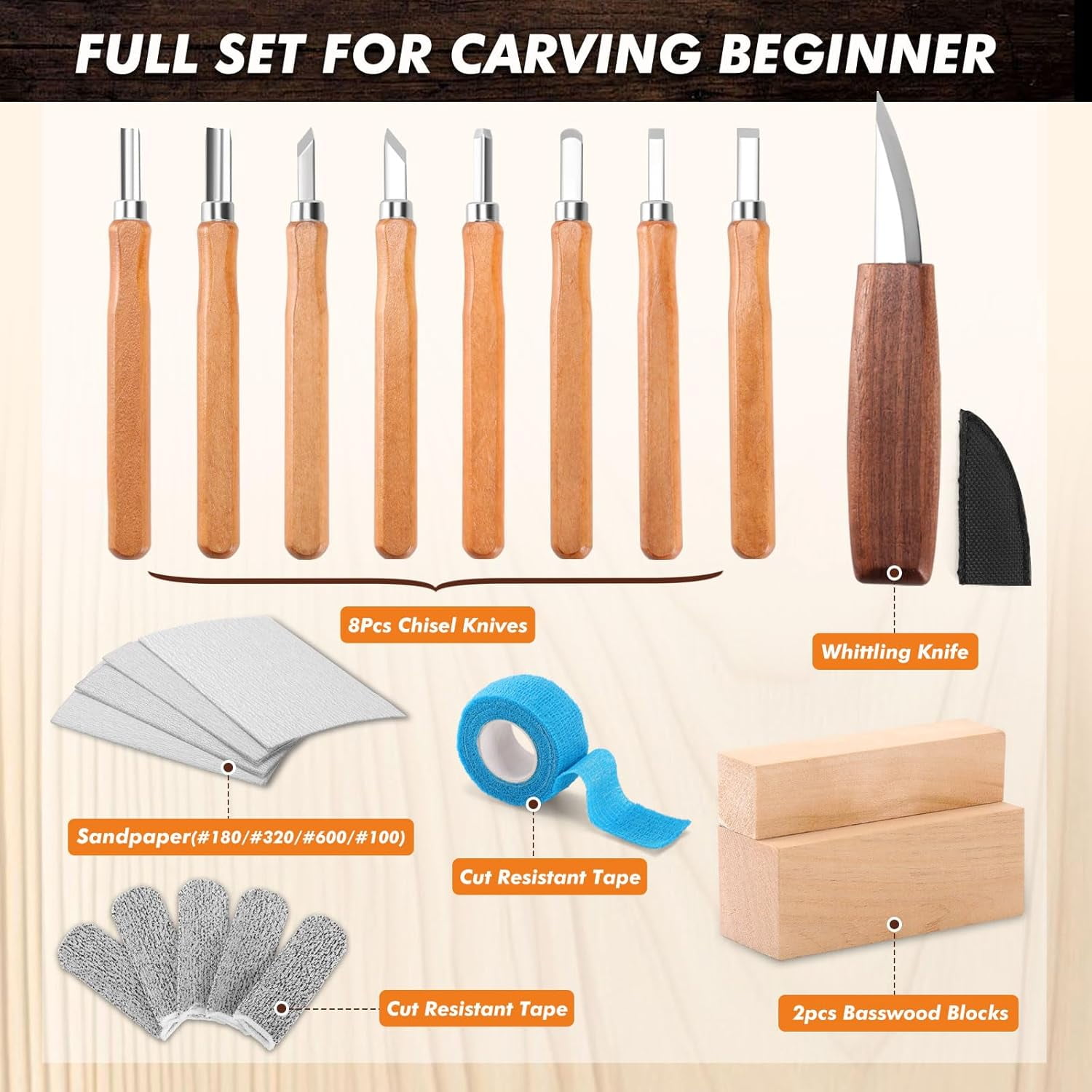 UKLL-Wood Carving Tools Kit for Beginners 23pcs Hand Carving Knife Set ...